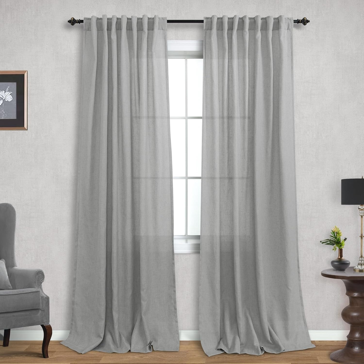 Grey 52 by 90 Inches Long Back Tab Linen Blend Sheer Curtains - Walmart.com