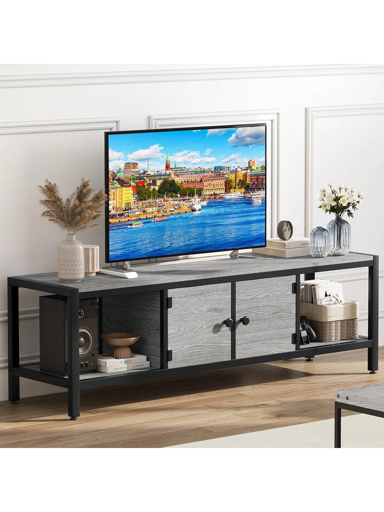 Grey 58 Inches 65 Inch TV Stand Up To 75 Inches TVs, Modern ...