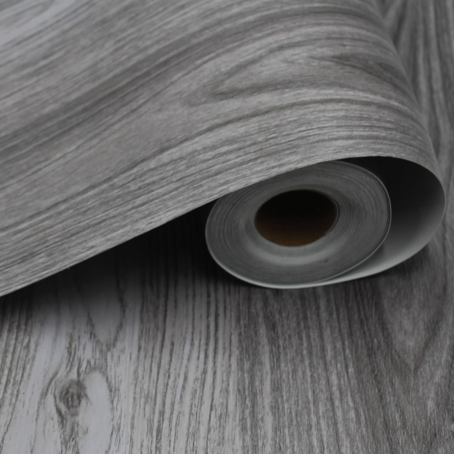 Grey 590" X 11.8" 1 Vinyl Flooring Roll Wood Grain Textured Peel and ...