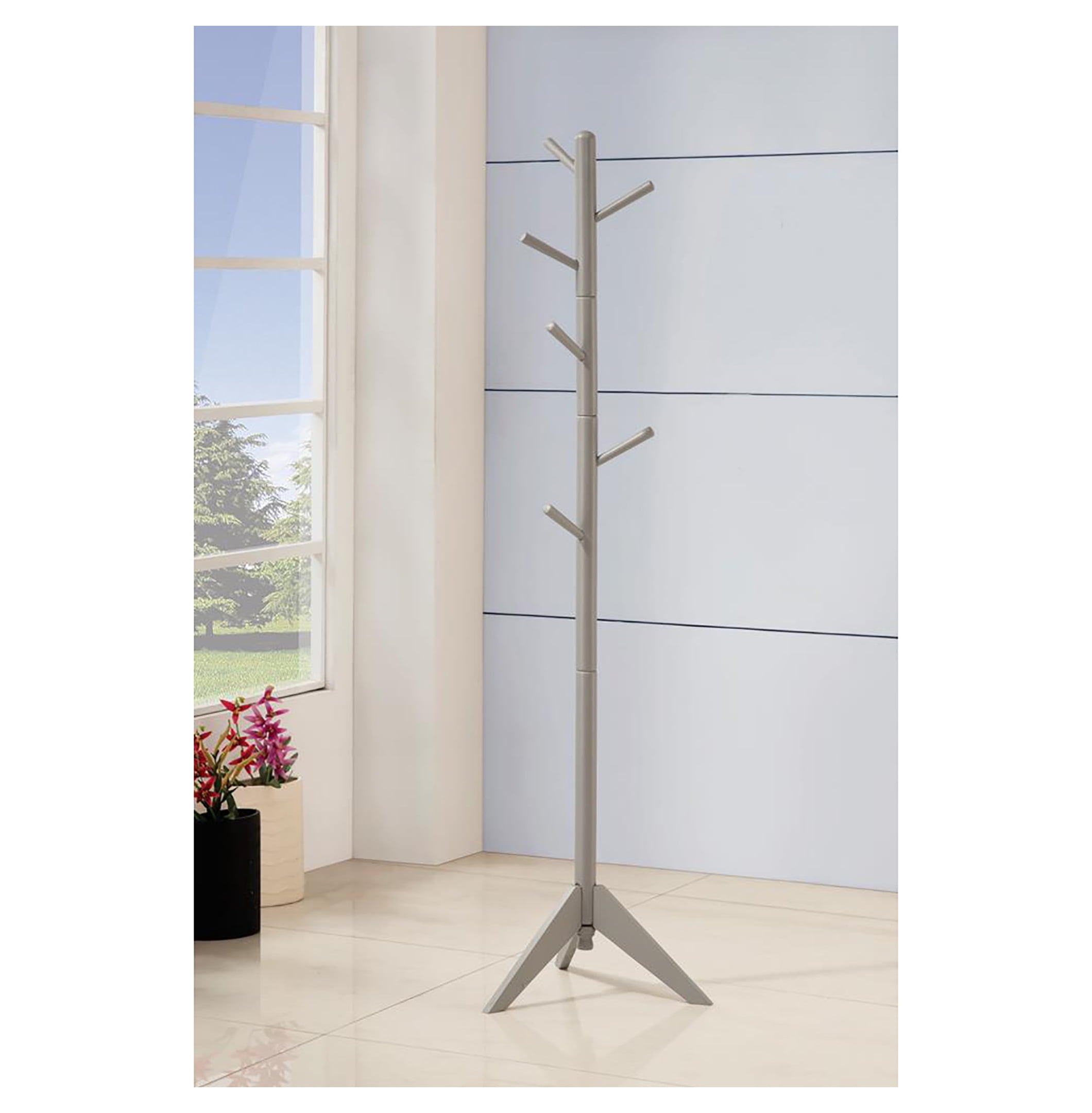 Grey 6-Hook Coat Rack - Rotating Traditional Coat Stand for Entryway ...