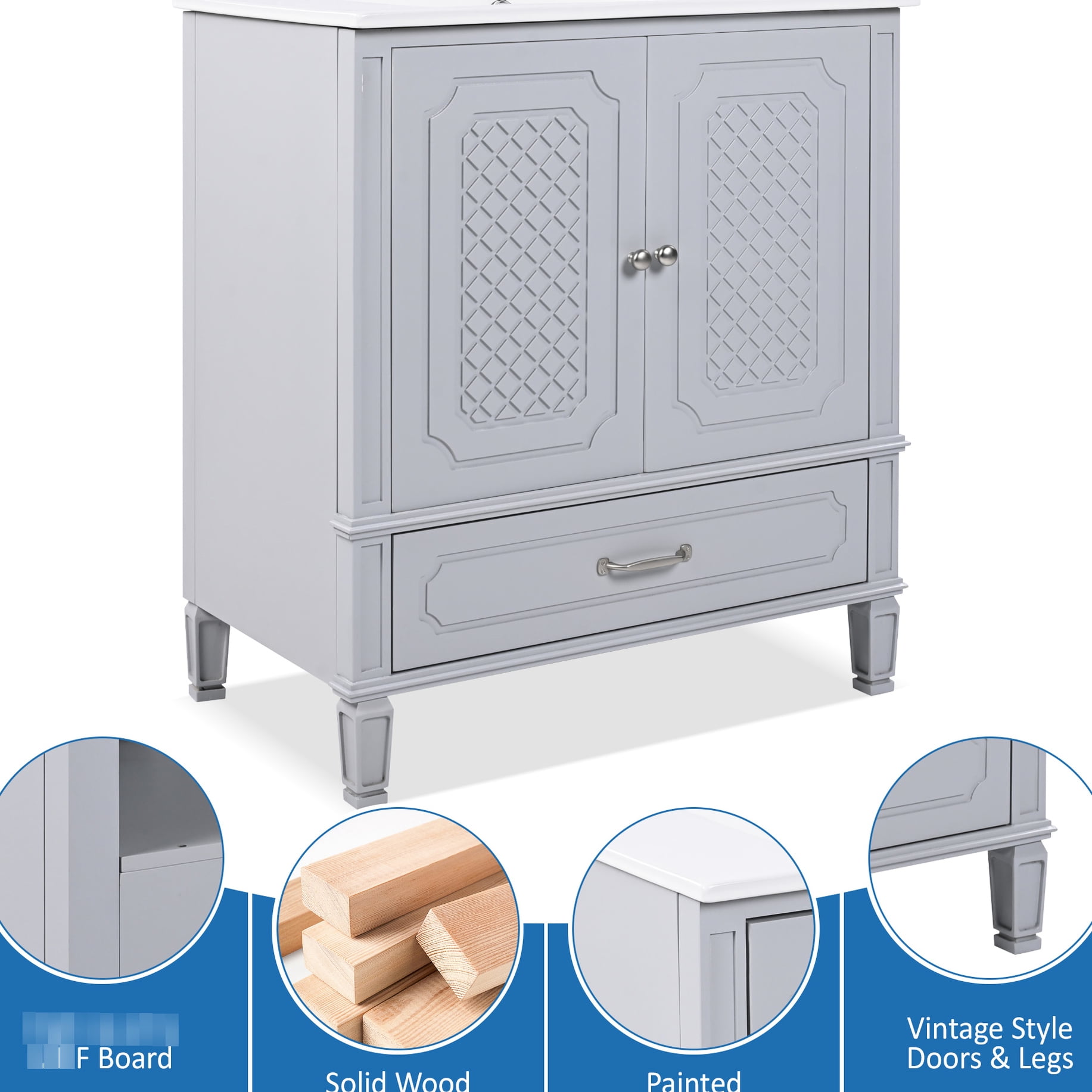 Grey 60" Bathroom Vanity With Double Sink. Functional And Stylish. 2 ...