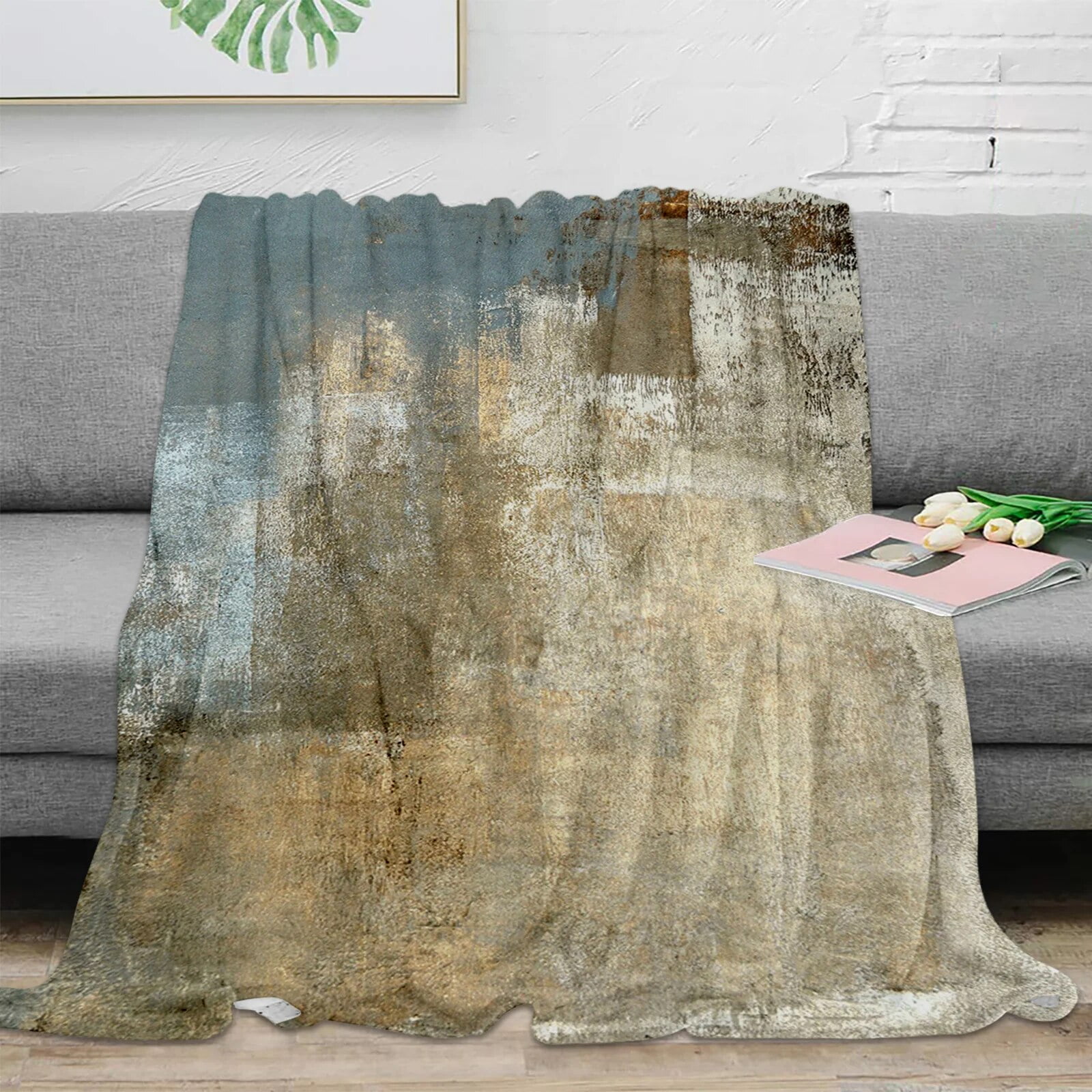 Grey Abstract Art Painting Throw Blanket Warm Plush Blankets Portable ...
