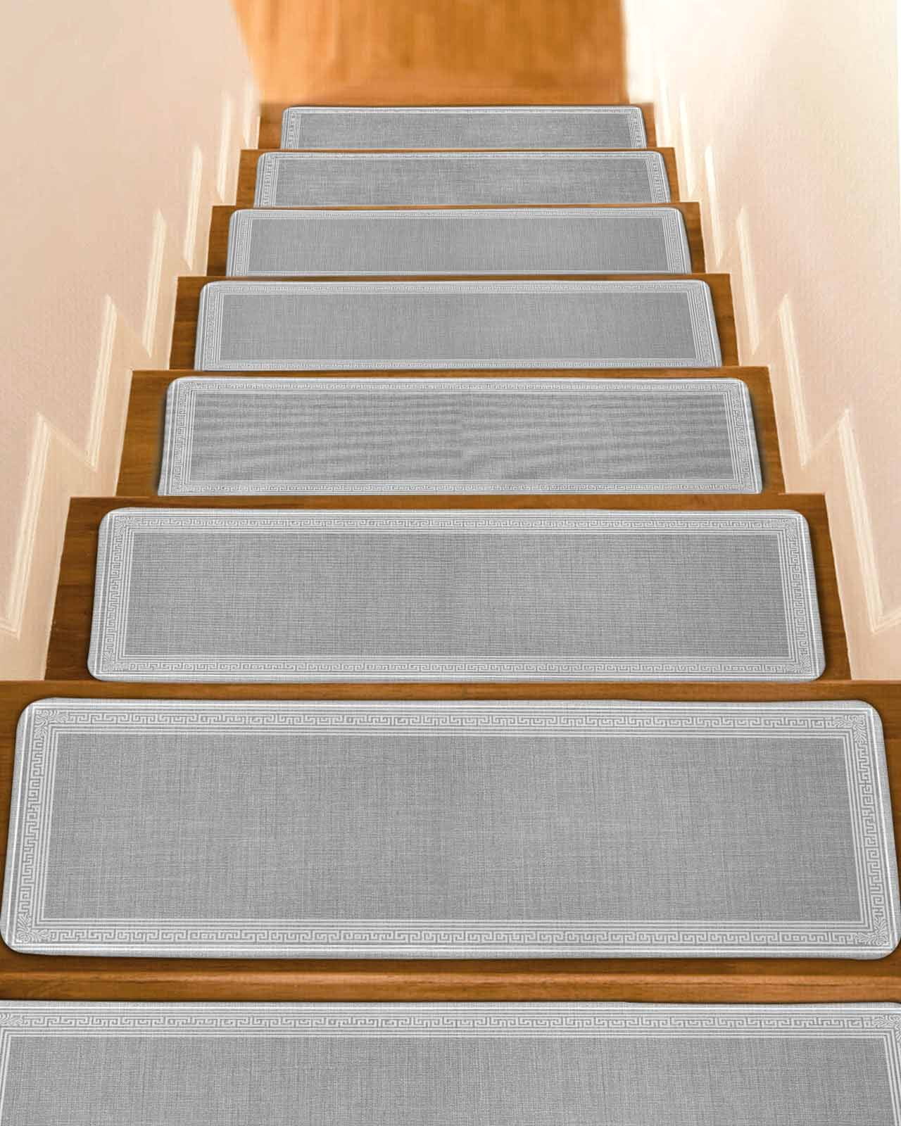 Grey Abstract Art Stair Treads Non Slip for Steps Vintage Linen Greek ...