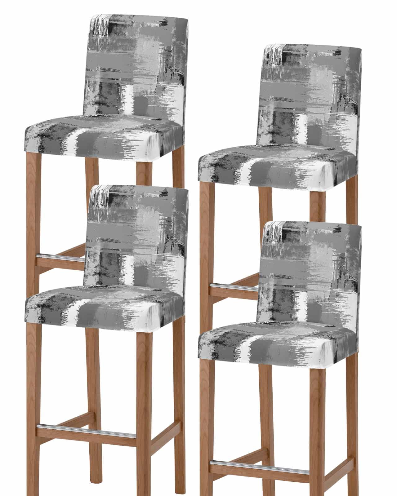 Grey Abstract Bar Stool Covers Set of 4, Modern Mottled Art Oil ...