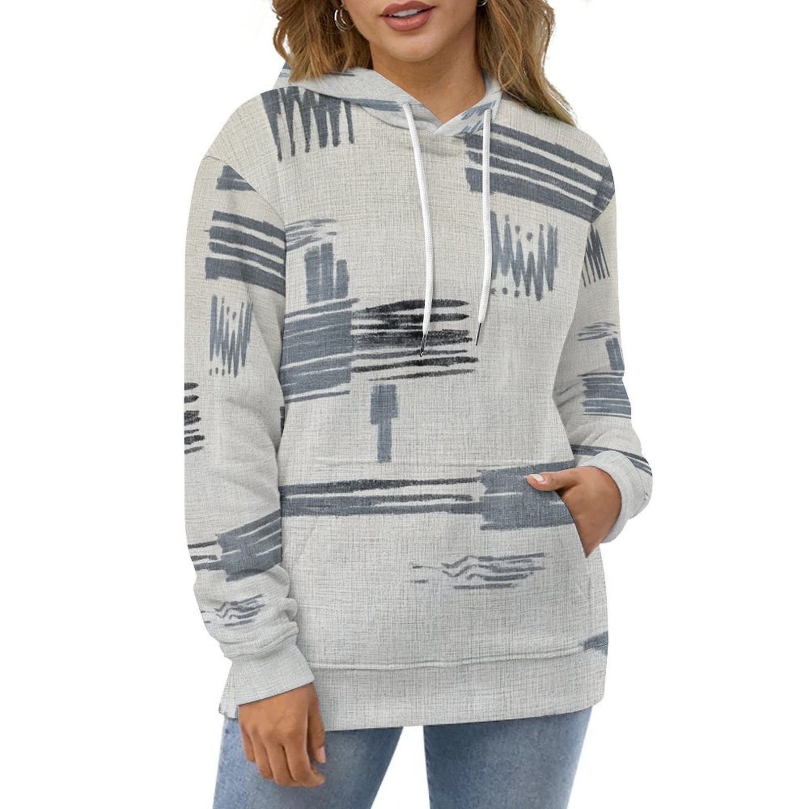 Grey Abstract Fabric Design Oversized Hoodies For Woman Pullover With ...