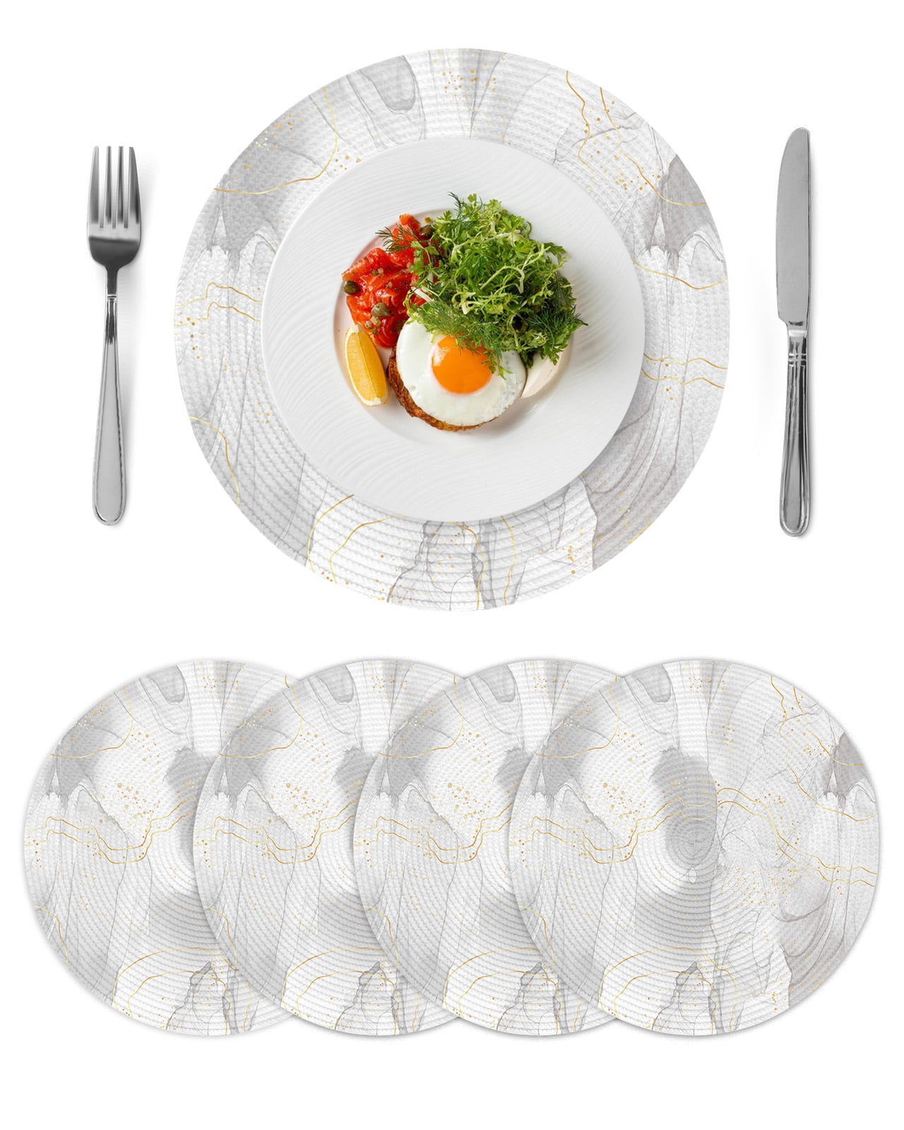 Grey Abstract Marble Texture Round Table Placemats set of 4, Modern ...