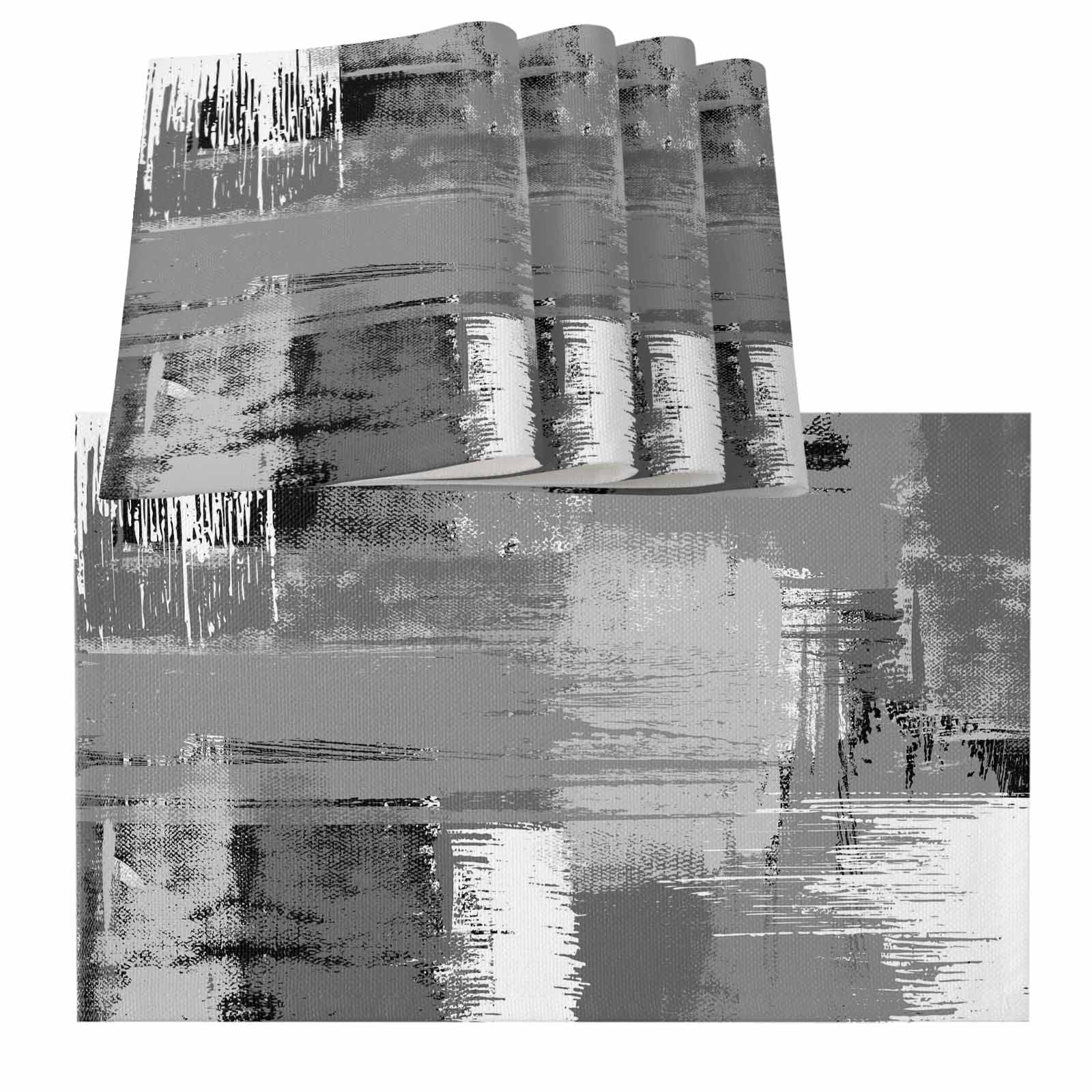 Grey Abstract Modern Mottled Art Oil Painting Burlap Kitchen Place Mats ...