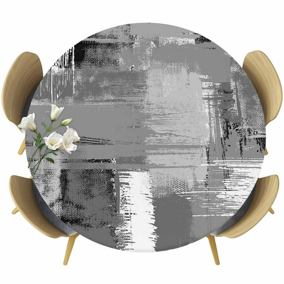 Grey Abstract Table Cloth, Round Fitted Tablecloths with Elastic Edge ...