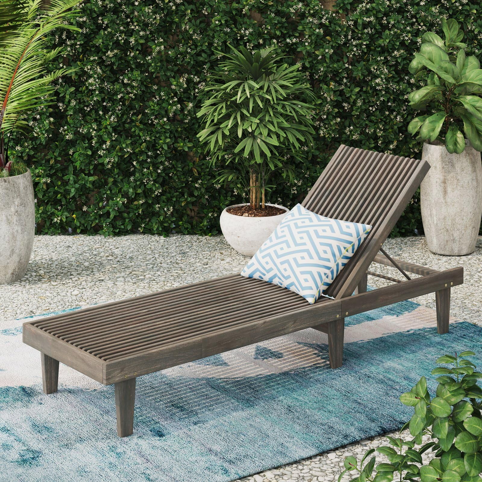 Grey Acacia Wood Outdoor Chaise Lounge – Adjustable Reclining Poolside ...
