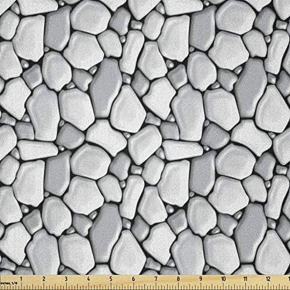 Grey And Black Fabric By The Yard, Masonry Themed Graphic Pattern Little Pebble Stones Pavement ...