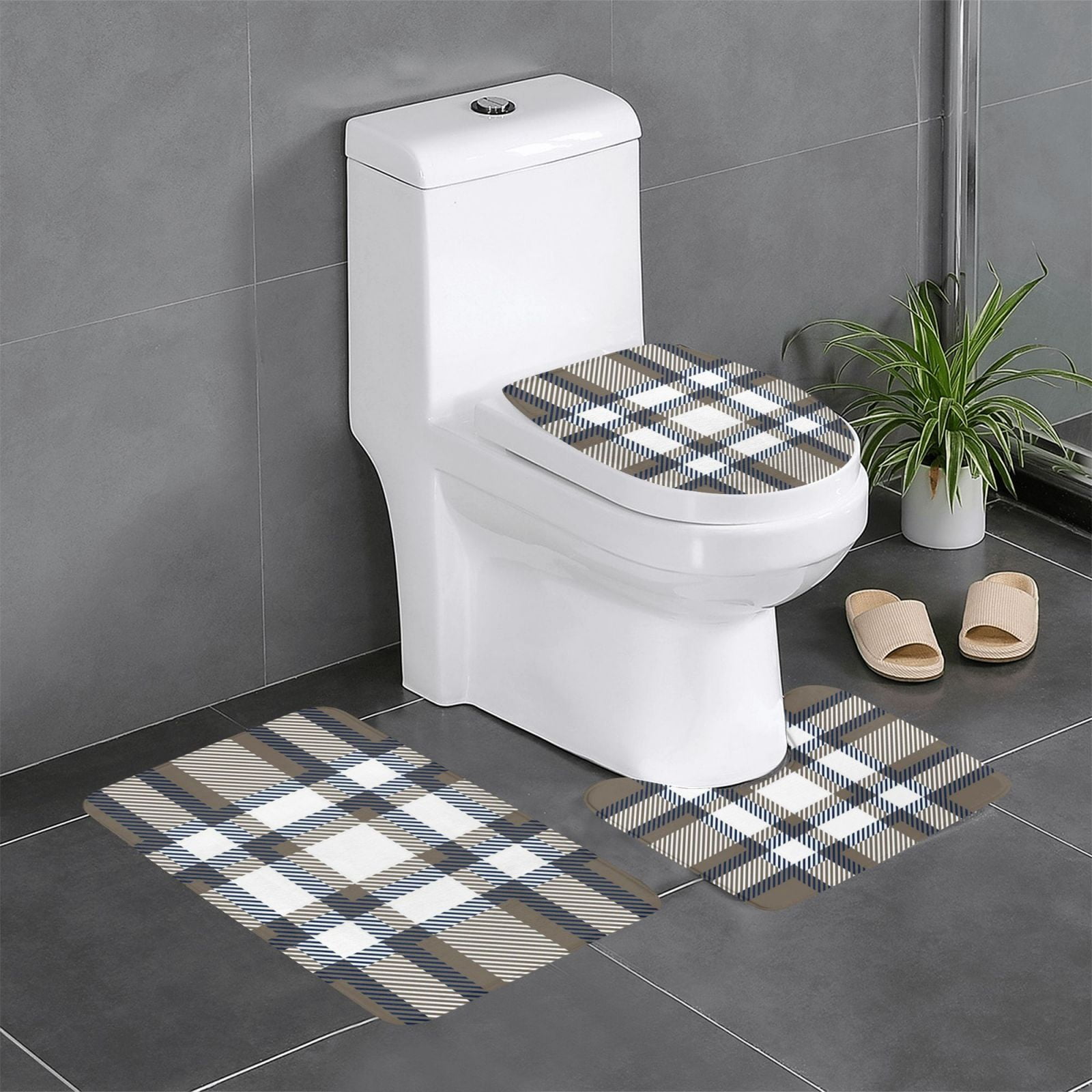 Grey And Blue Tartan Plaid 3-Piece Set Of Flannel Bath Mats, Highly ...
