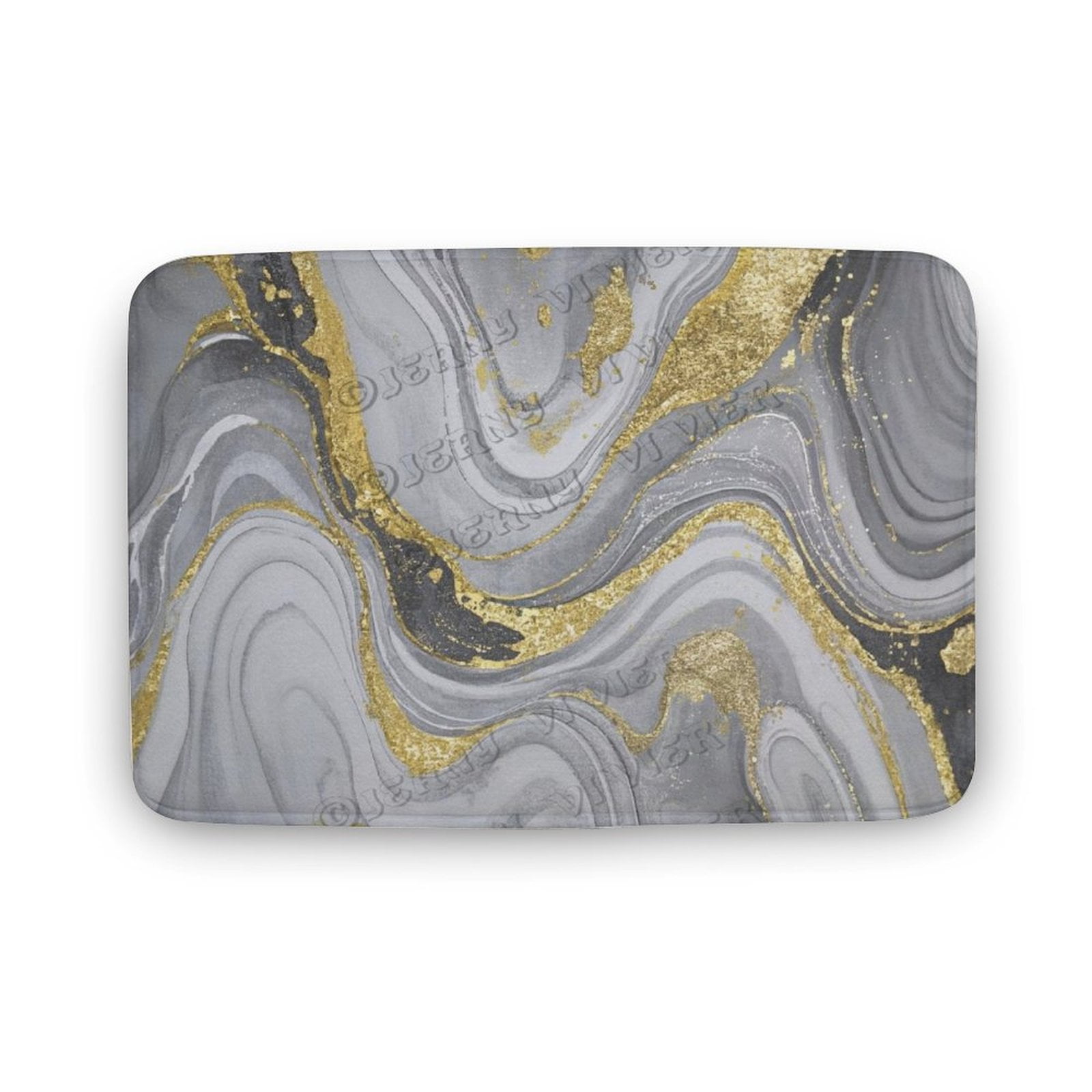 Grey And Gold Marble Print Bath Mat - 20x32 Inches, Non-Slip, Soft and ...