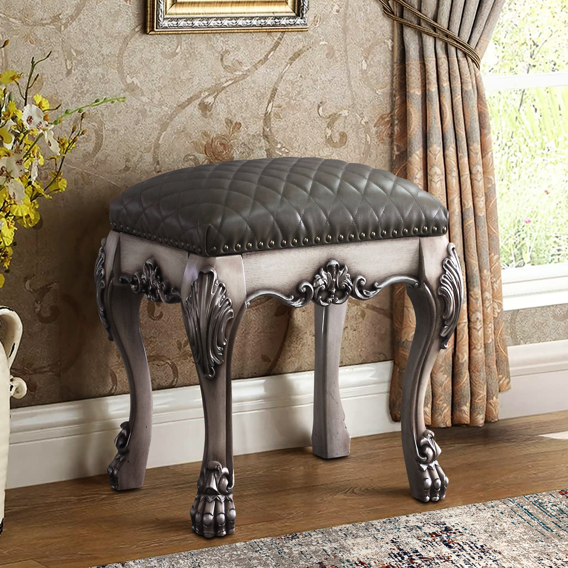 Grey And Vintage Bone White Bedroom Stool With A Stable Seat Structure ...
