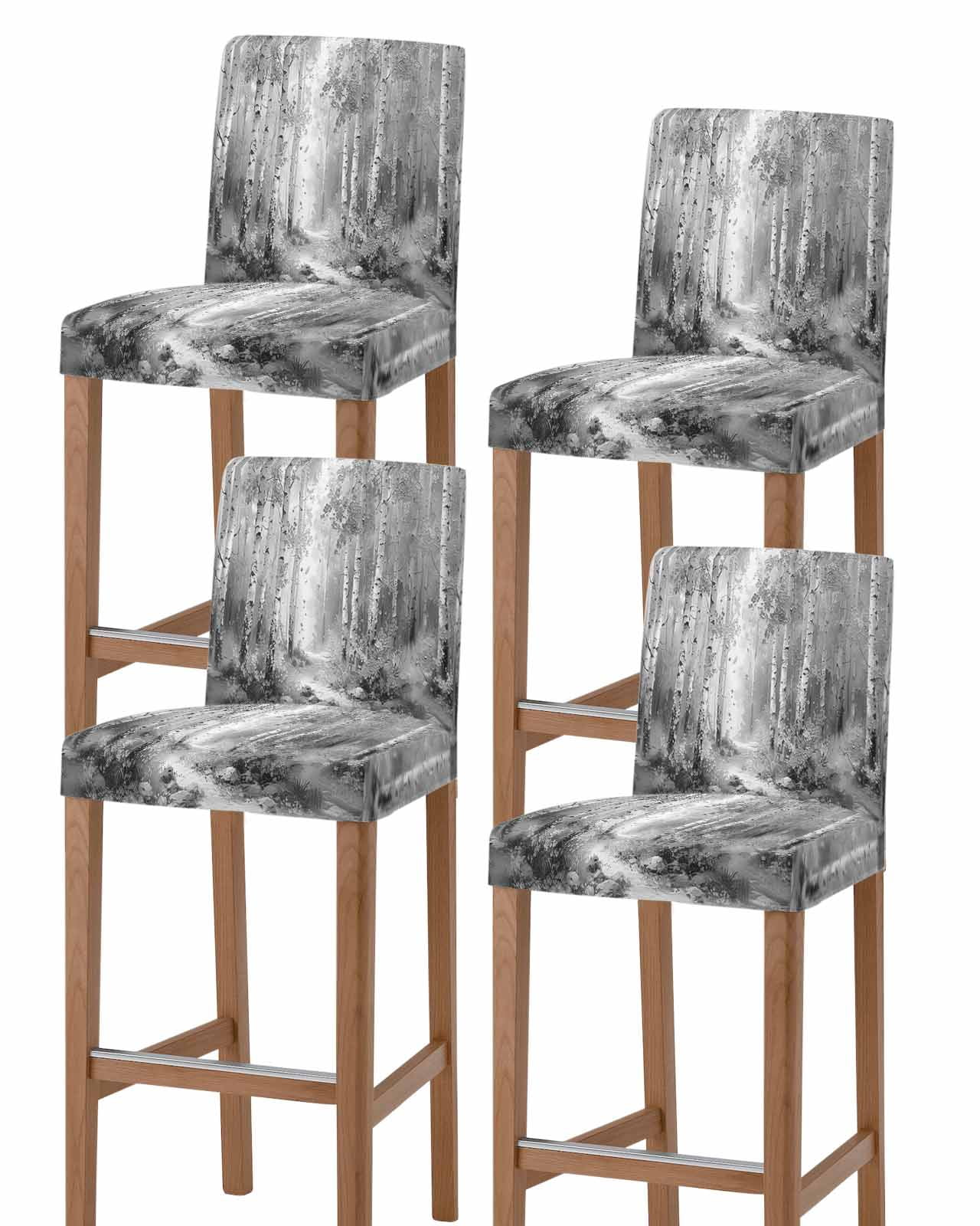 Grey Bar Stool Covers Set of 4, Modern Oil Painting Art Forest Stretch ...