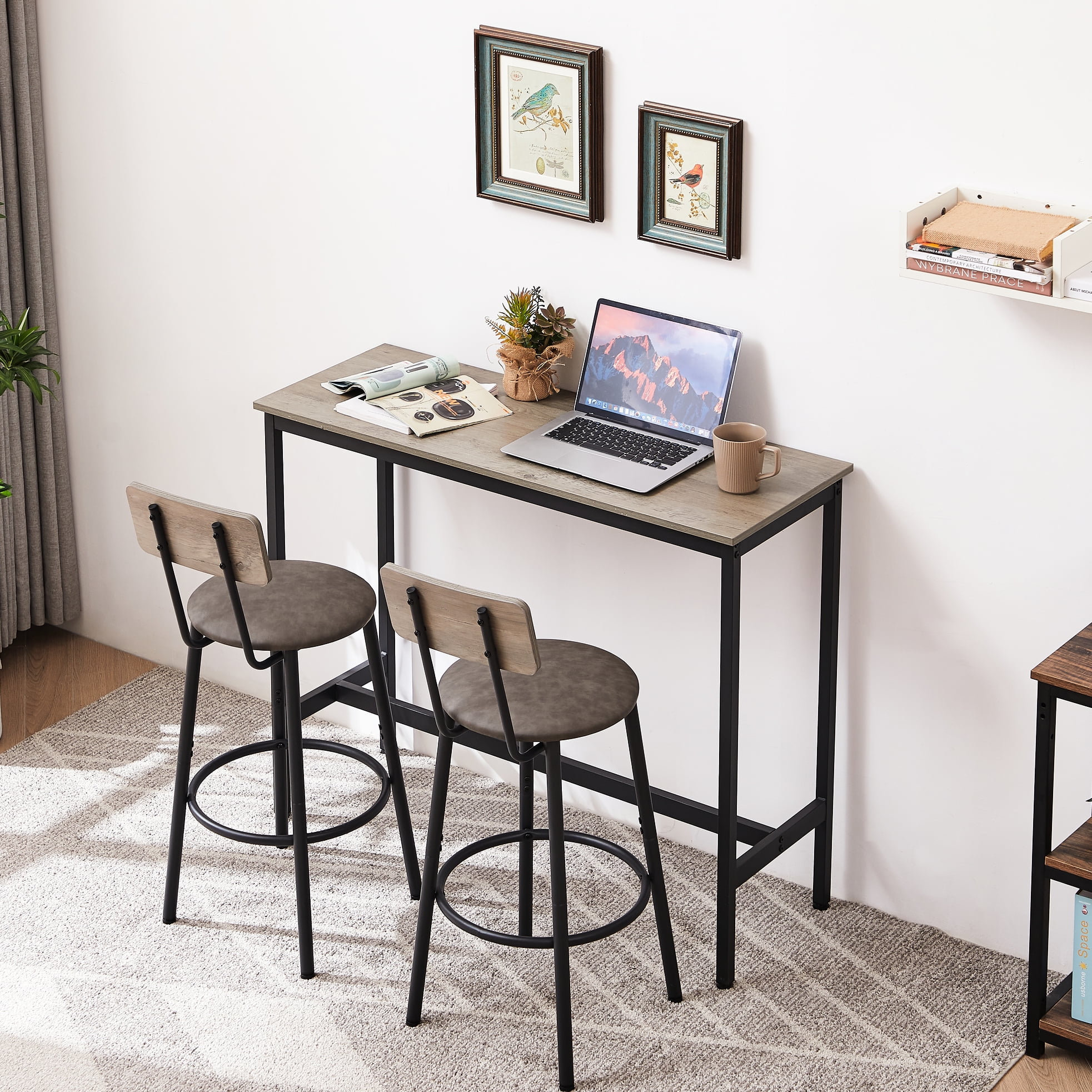 Grey Bar Table And Stools , Rustic Design, Build Modern Grey, Soft Pu ...