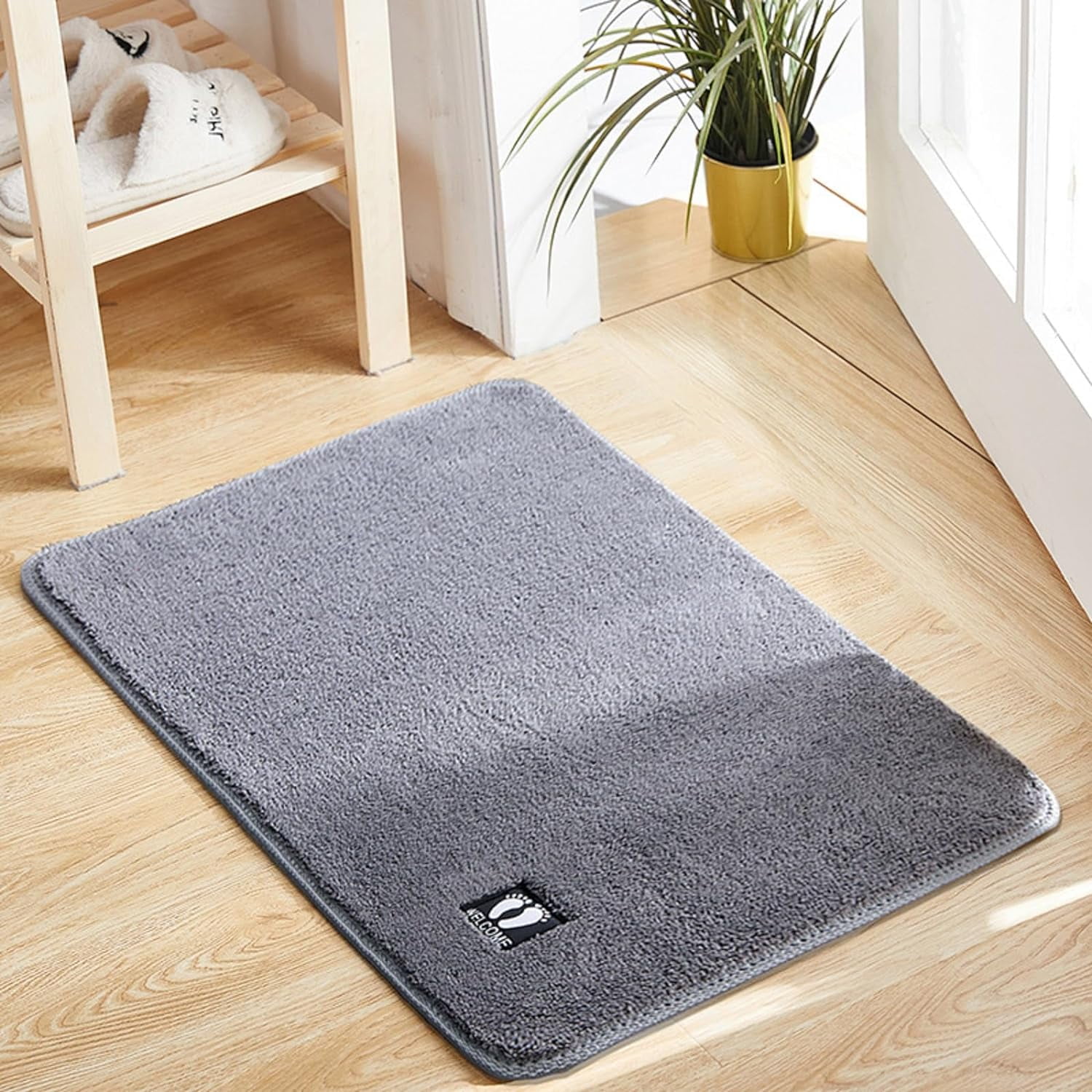 Grey Bath Rug 24"x17" Welcome Mats Outdoor Indoor Non-Slip Doormat with ...
