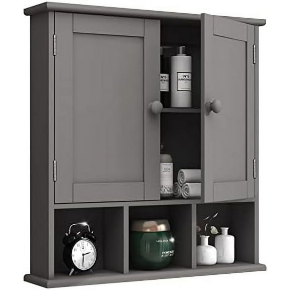 Grey Bathroom Cabinet,Bathroom Wall Cabinet with 2 Door Adjustable ...