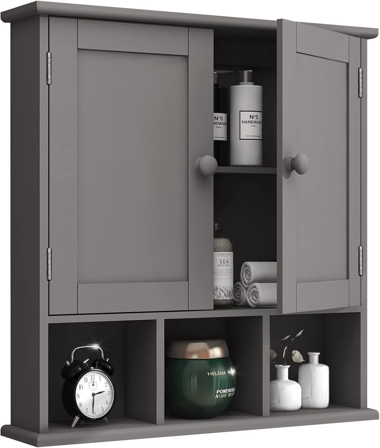Grey Bathroom Cabinet with 2 Door Adjustable Shelves, Over The Toilet ...