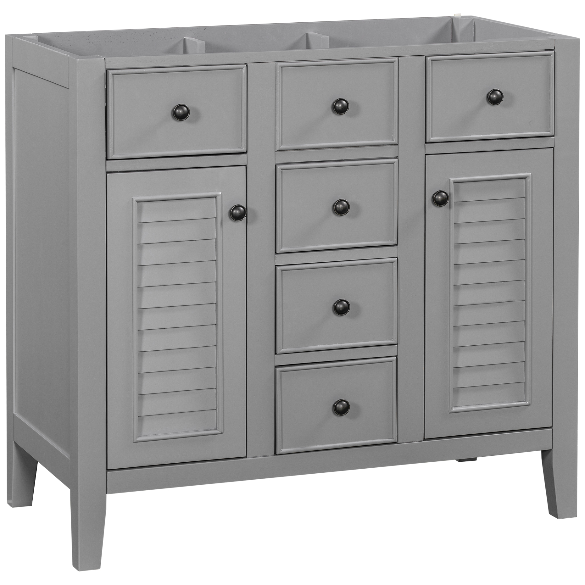 Grey Bathroom Vanity Base. Solid Wood Structure & Parts. 2 Cabinets, 5 ...