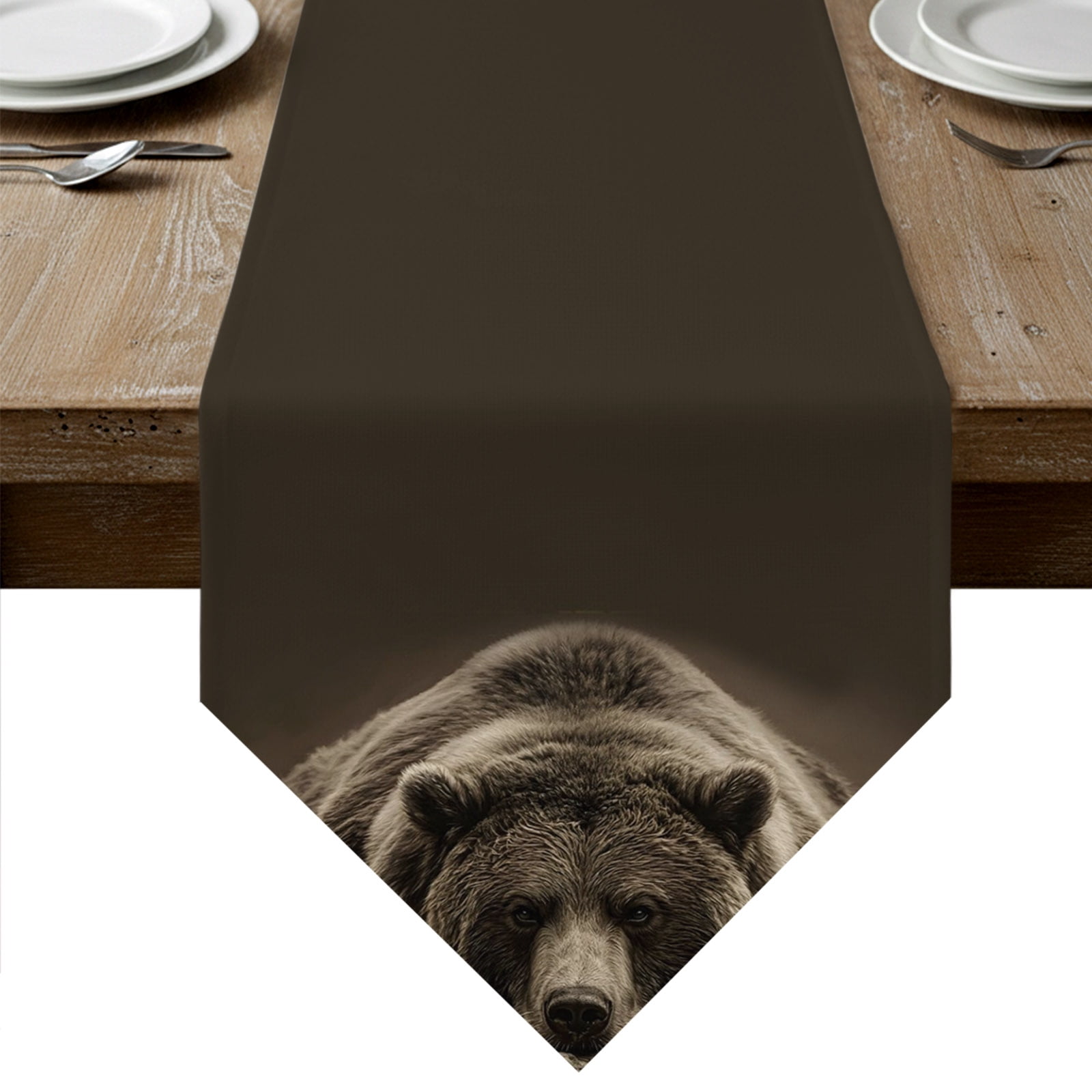 Grey Bear Table Runner Linen Burlap Table Runner 90 Inches Long Modern ...