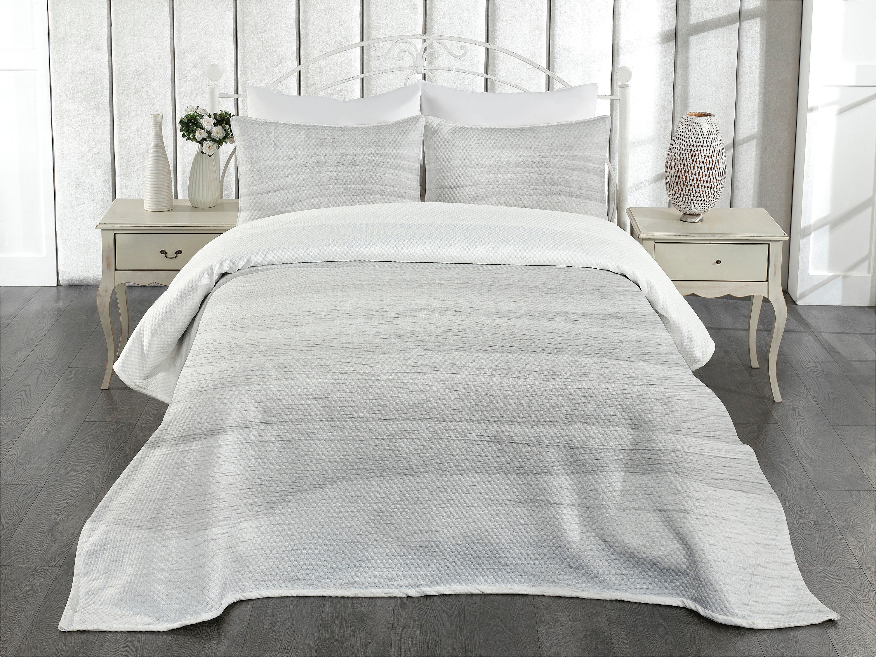 Grey Bedspread Set Queen Size, Close up Image of Hardwood Board Texture ...