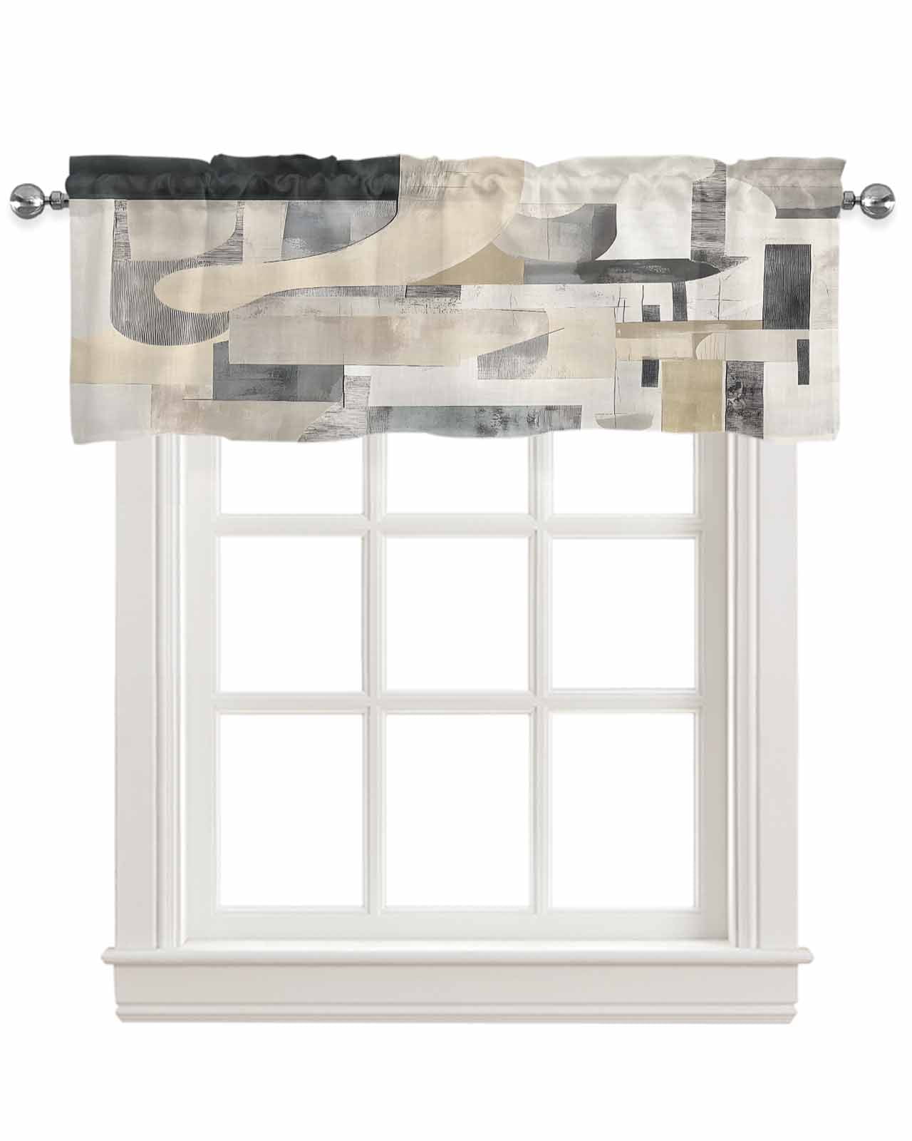 Grey Beige Abstract Kitchen Valances for Windows Farmhouse Linen Window ...