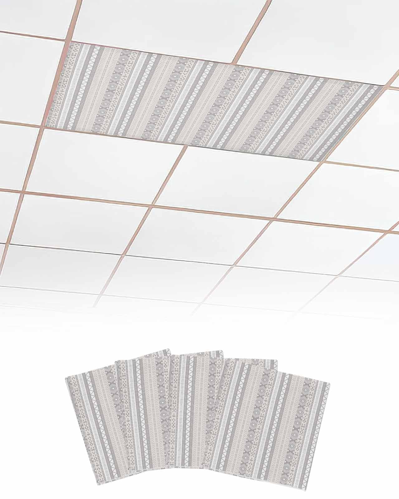 Grey Beige Geometric Fluorescent Light Covers for Ceiling Lights 4x2 ...