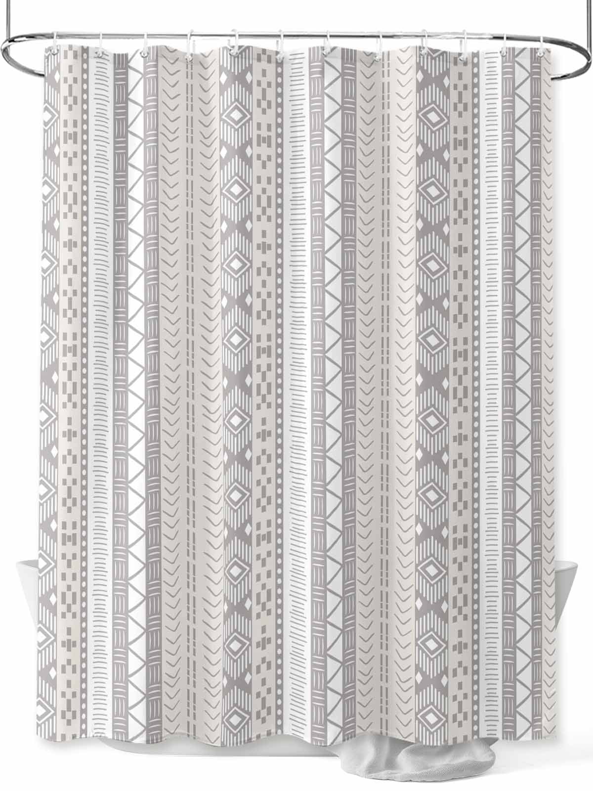 Grey Beige Geometric Standard Shower Curtain Set, Waterproof Shower ...