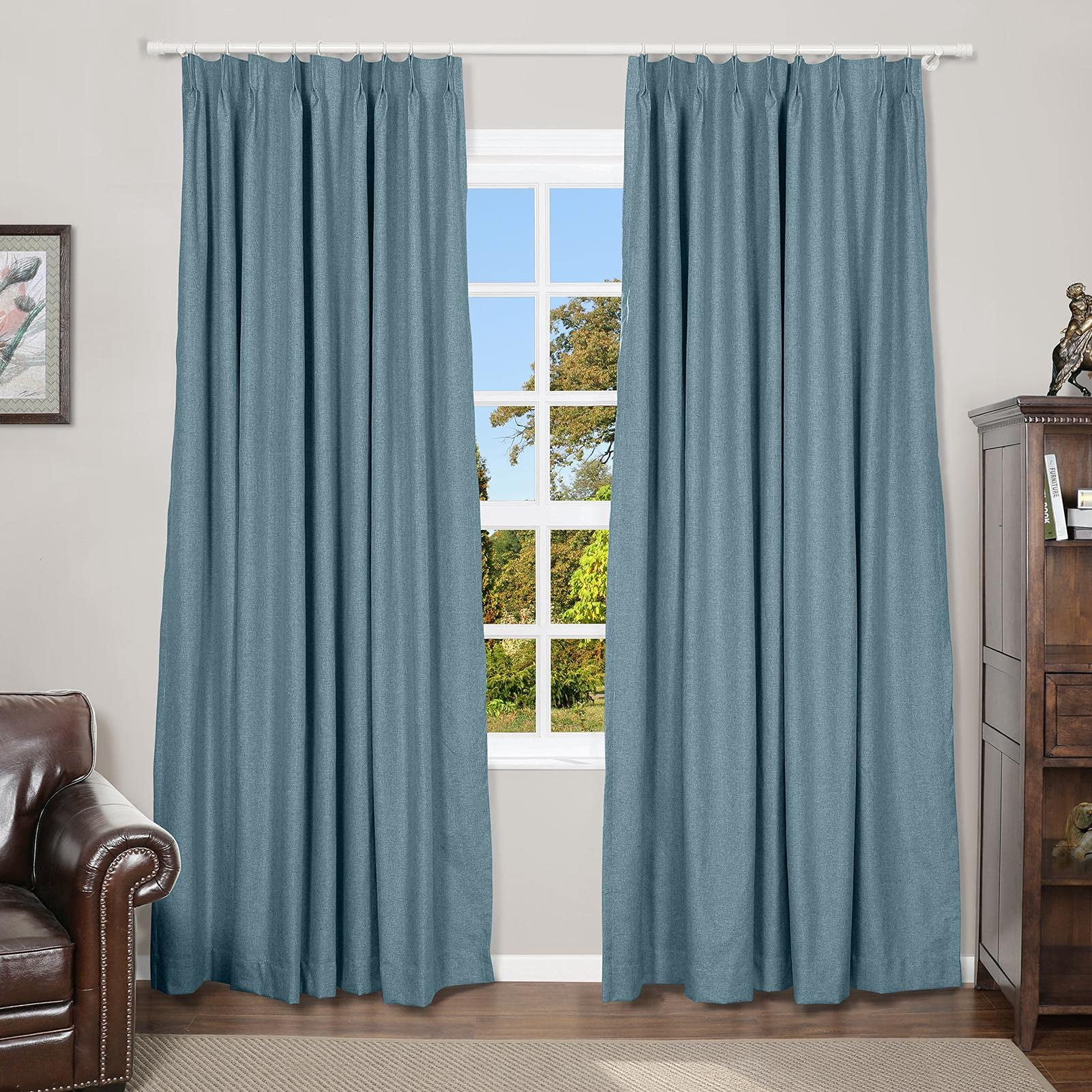 Grey Beige Linen Look Blackout Drape, Solid Thermal Insulated Sun ...