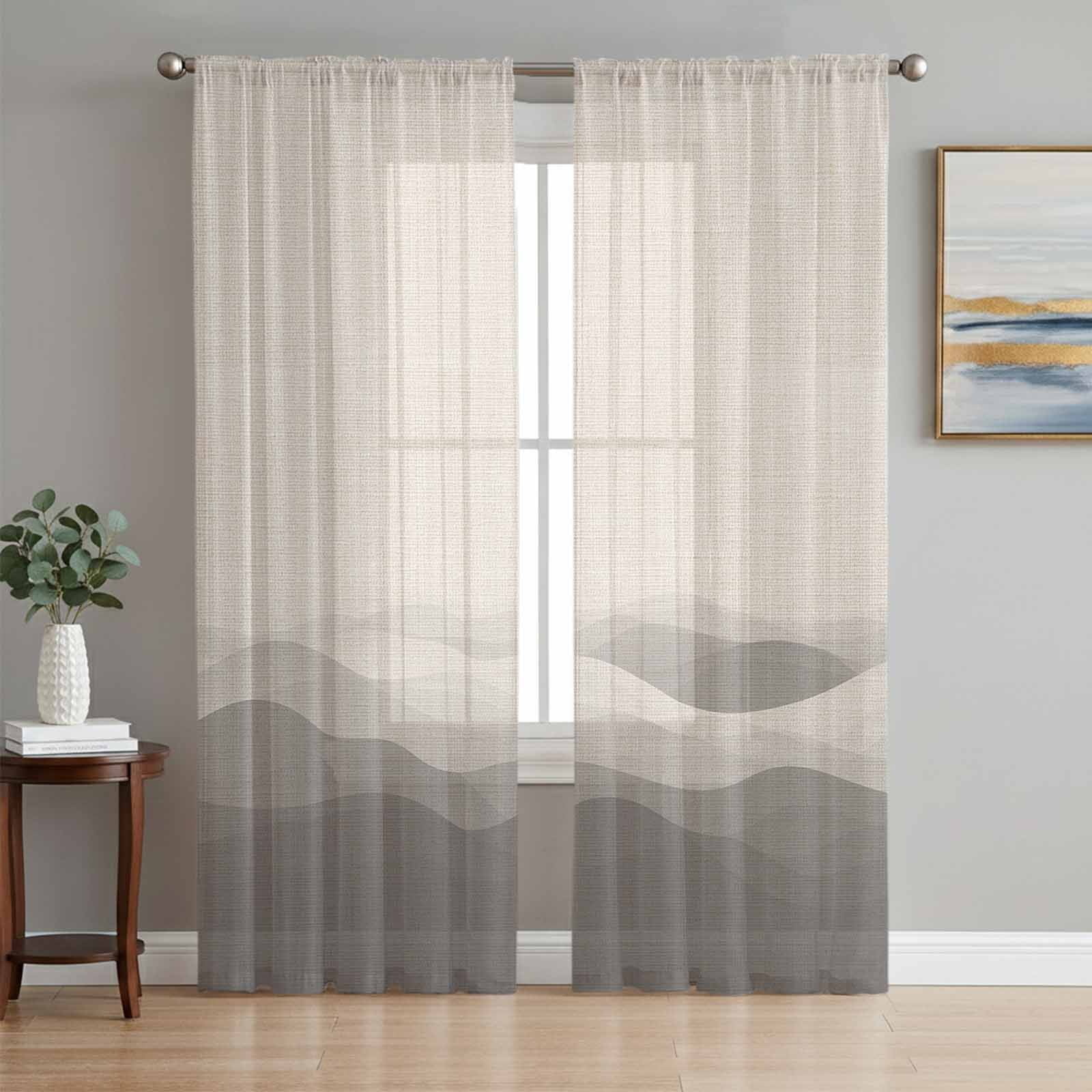Grey Beige Ombre Semi Sheer Curtains 108 Inch Length 2 Panels Set ...