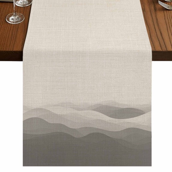 Grey Beige Ombre Table Runner 108 Inches Long, Minimalist Ocean Waves ...