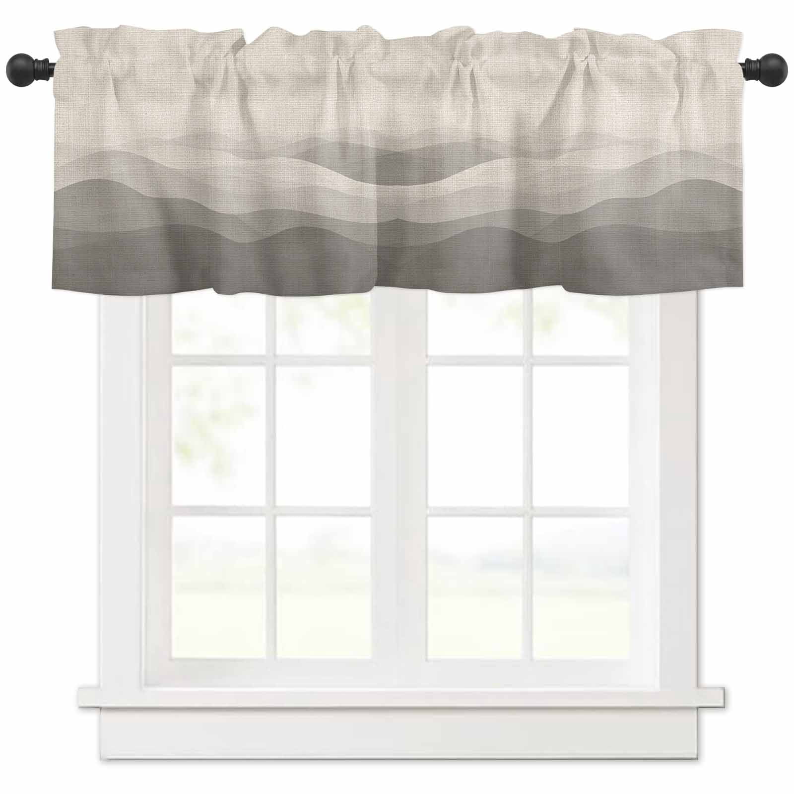 Grey Beige Ombre Valances for Windows Farmhouse Kitchen Curtains ...