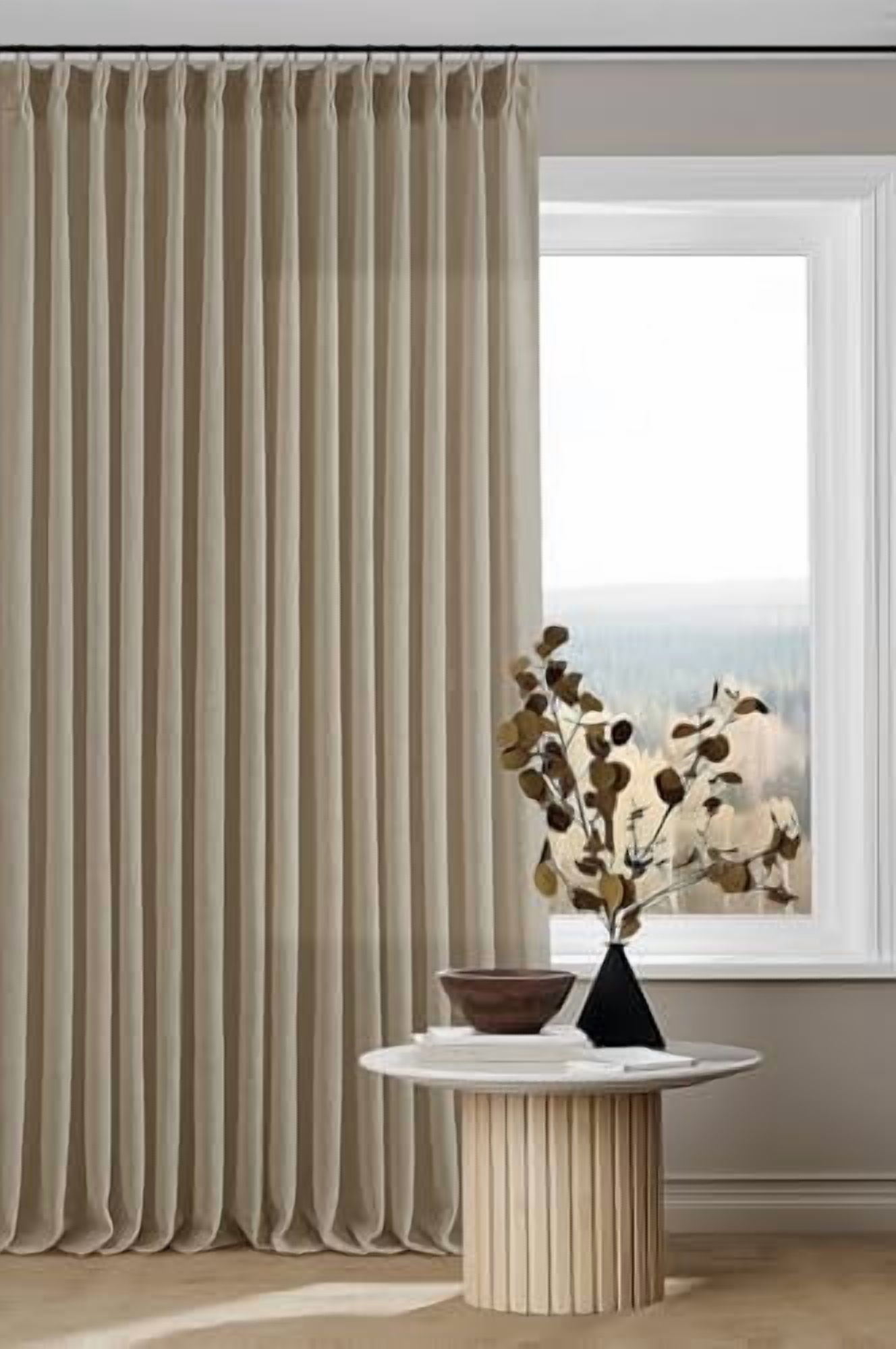 Grey Beige Pinch Pleated Linen Curtains 92 Inches Long 2 Panels for ...