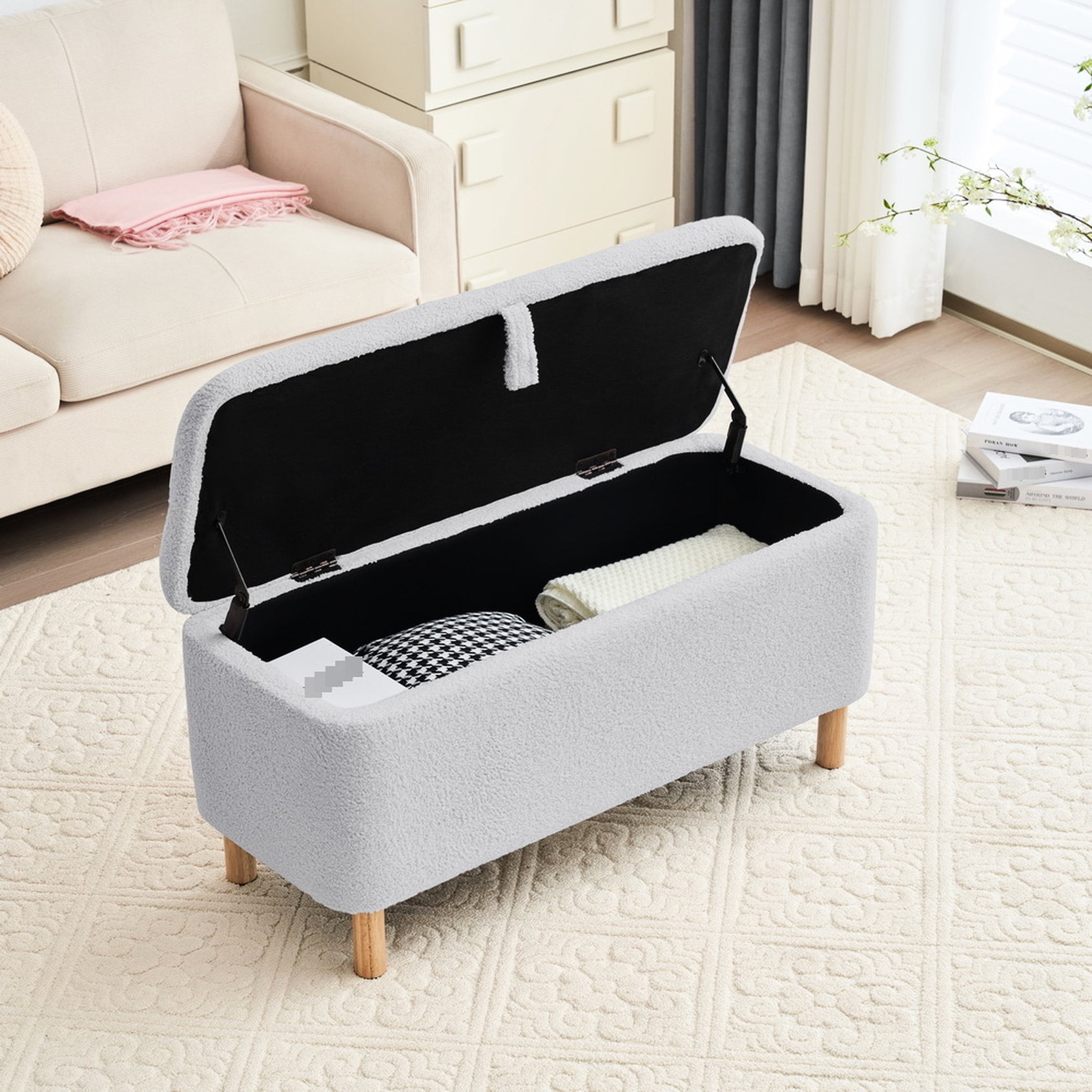 Grey Bench-style Storage Ottoman with Medium-density Fiberboard ...