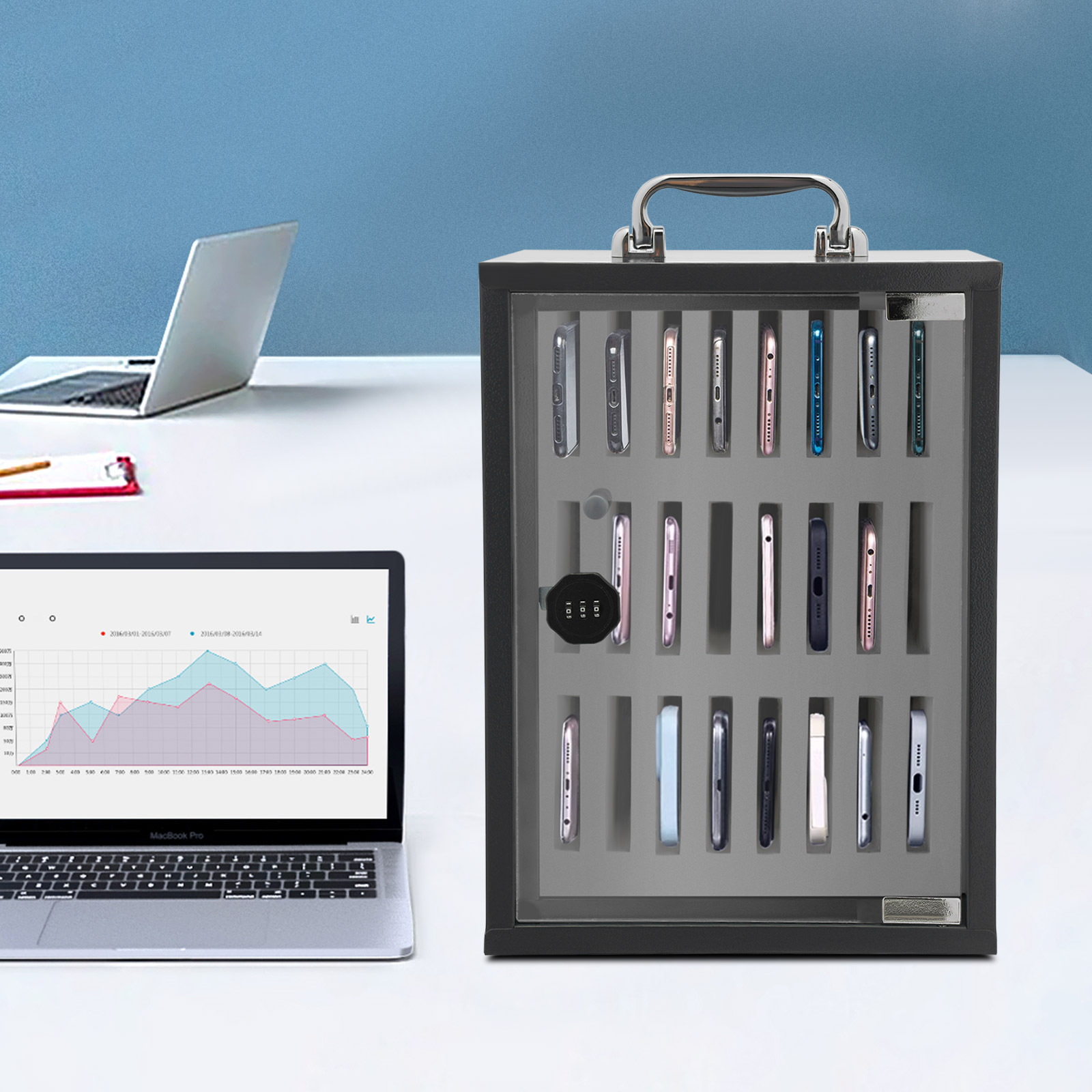 Grey Black 24 Slots Cell Phones Storage Cabinet, Cell Phone Locker ...