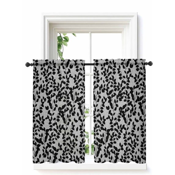 Grey Black Botanical Curtains 45 Inch Length,Sheer Curtains for Bedroom ...