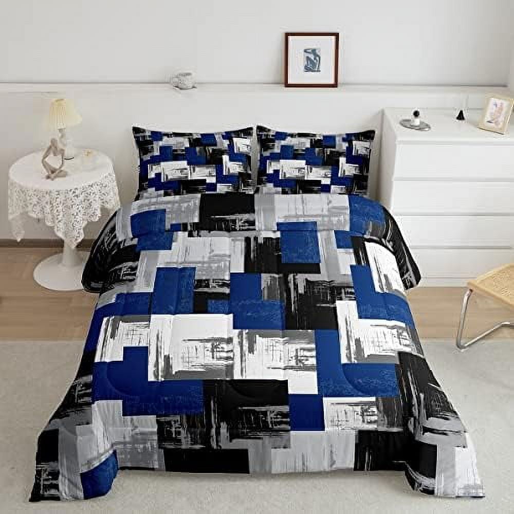Grey Black Check Comforter Set Size Kids Geometric Comforter for Boys ...