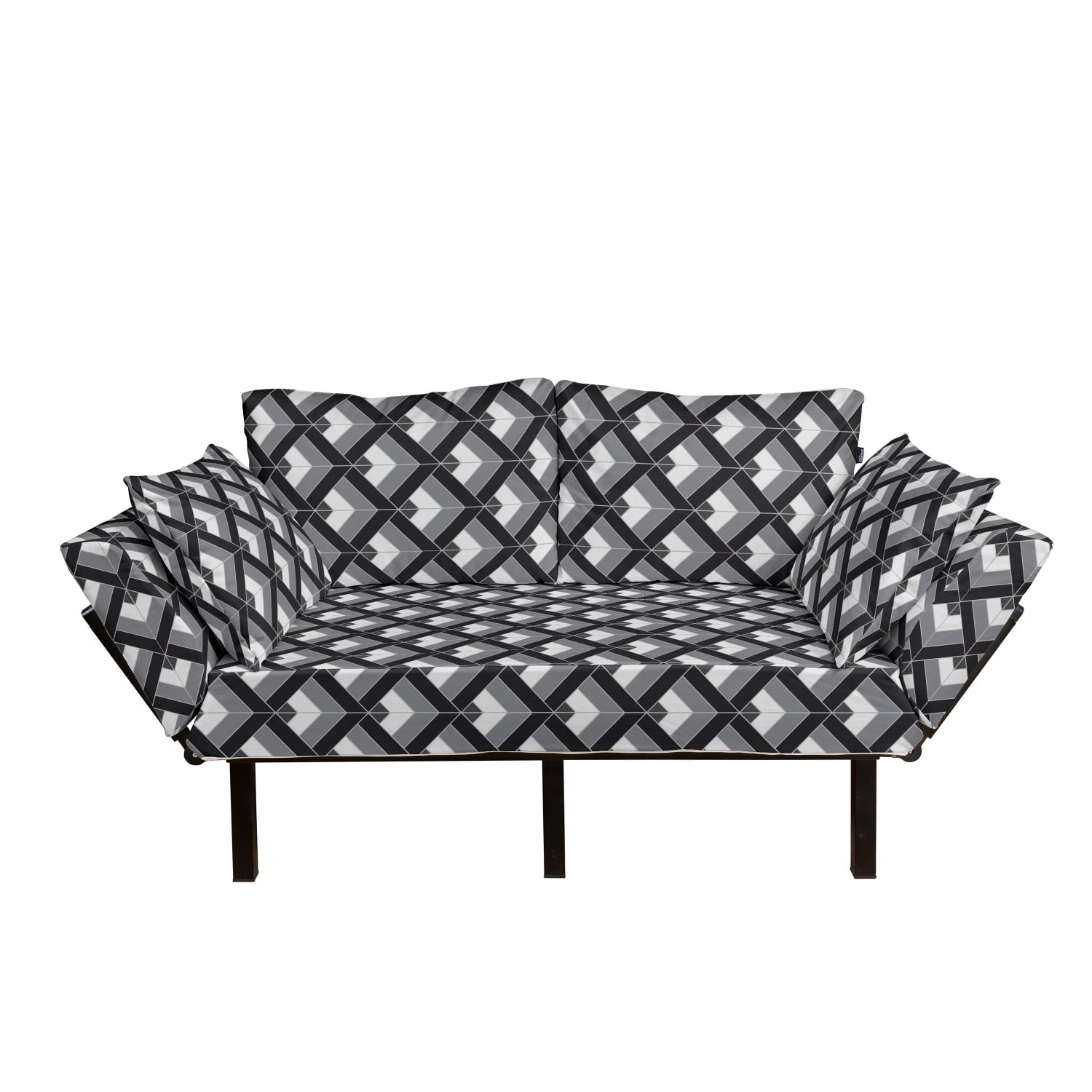 Grey and Black Futon Couch, Bohemian Pattern with Triangles Vertical ...