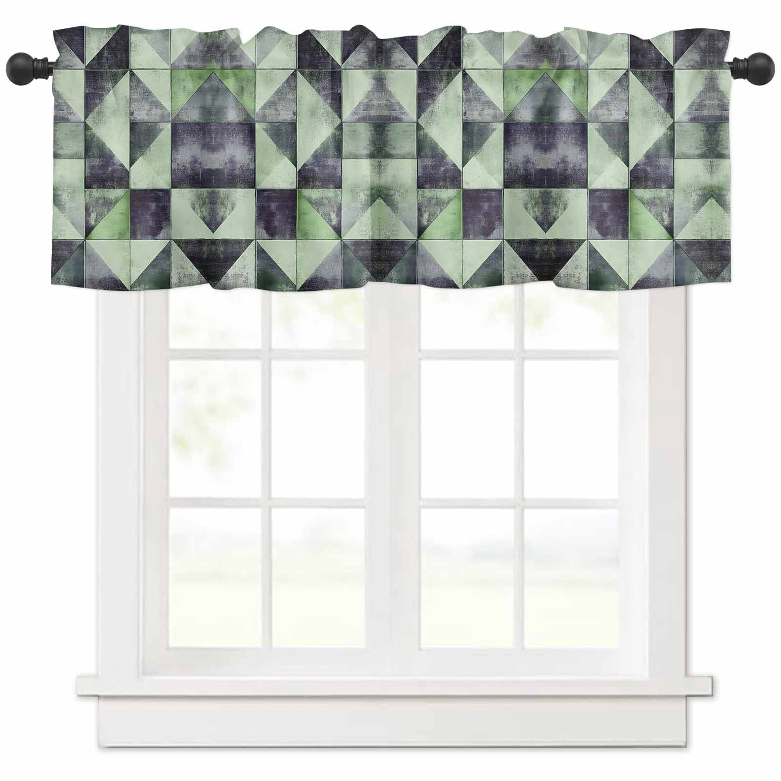 Grey Black Geometric Valances for Windows Farmhouse Kitchen Curtains ...
