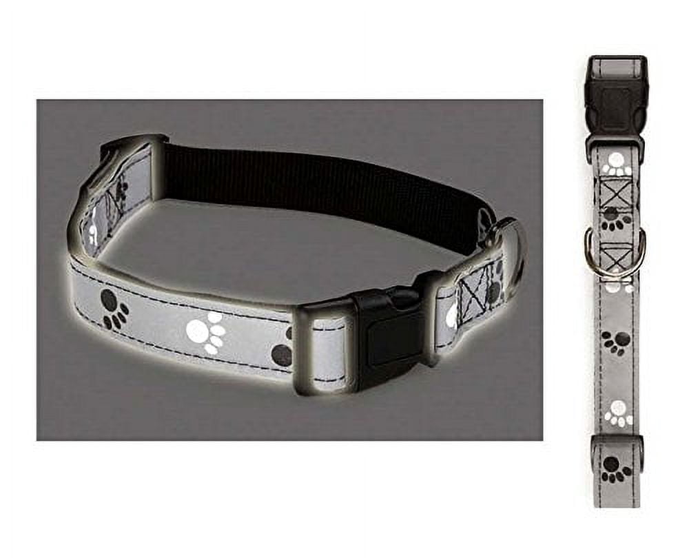 Grey & Black Reflective Pawprint Dog Collars - Great for Nighttime Safe ...