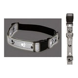 Grey & Black Reflective Pawprint Dog Collars - Great for Nighttime Safe ...