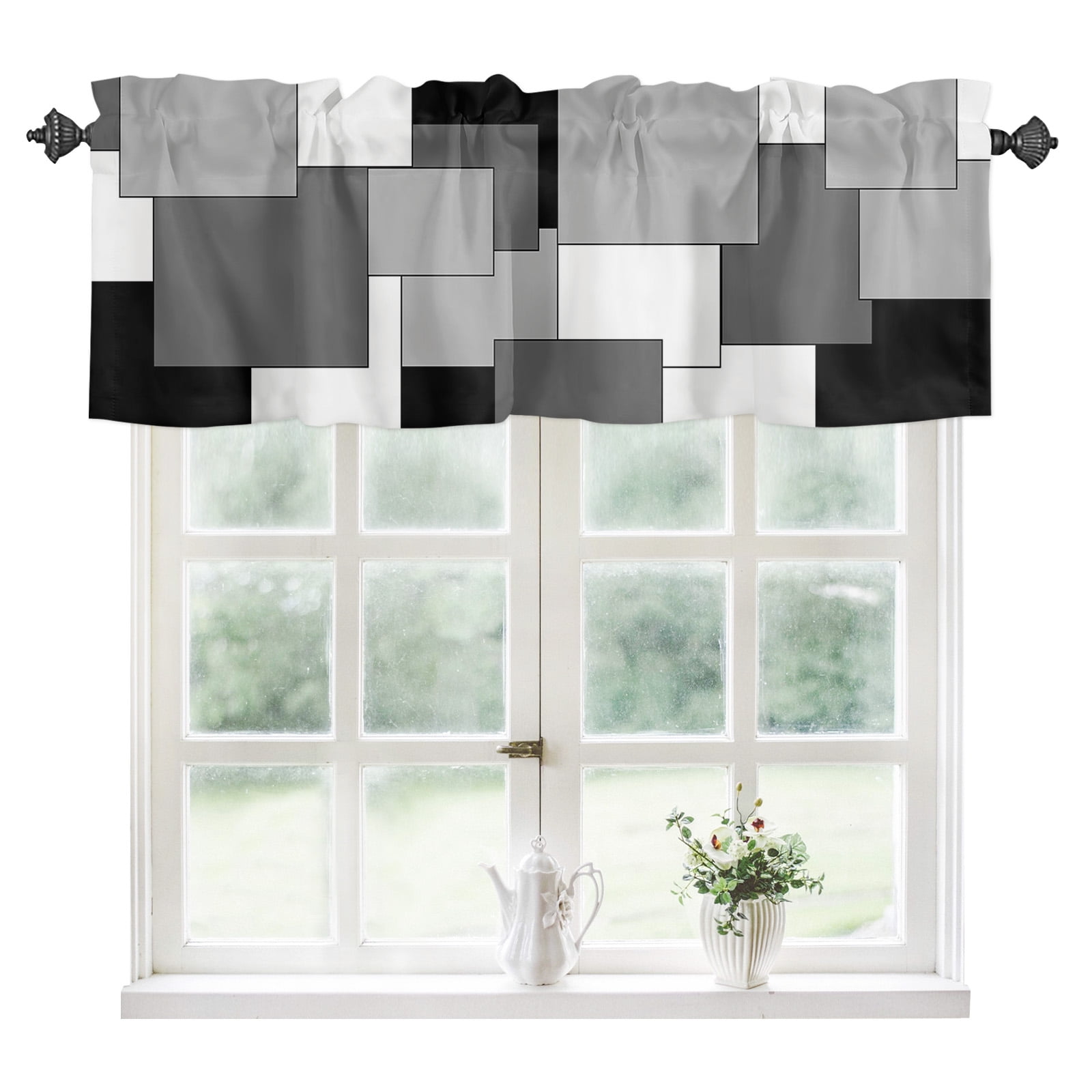 Grey Black White Abstract Kitchen Valances for Windows 42x18 Inch ...