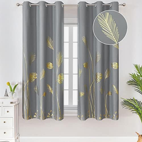 Grey Blackout Curtains 63 inch Length 2 Panels, Sunlight Blocking Palm ...