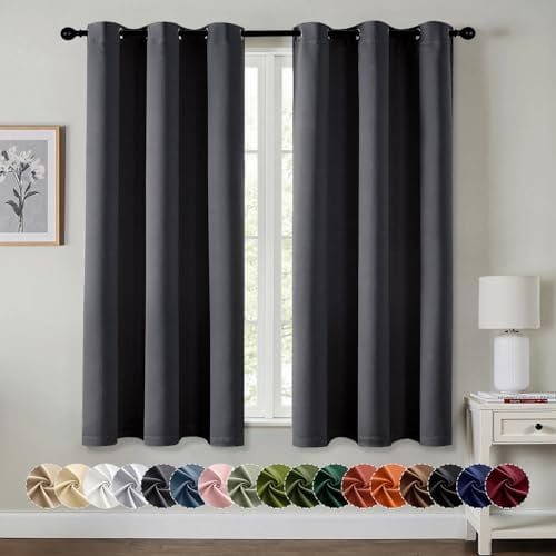 Grey Blackout Curtains for Bedroom Living Room 63 Inches Long 2 Panels ...