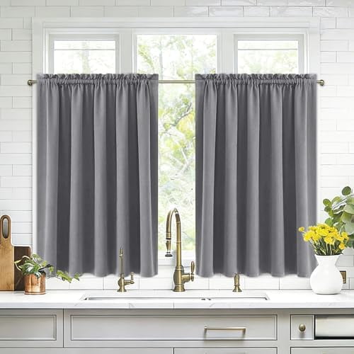 Grey Blackout Curtains for Half Window, Thermal Insulated Energy Saving ...