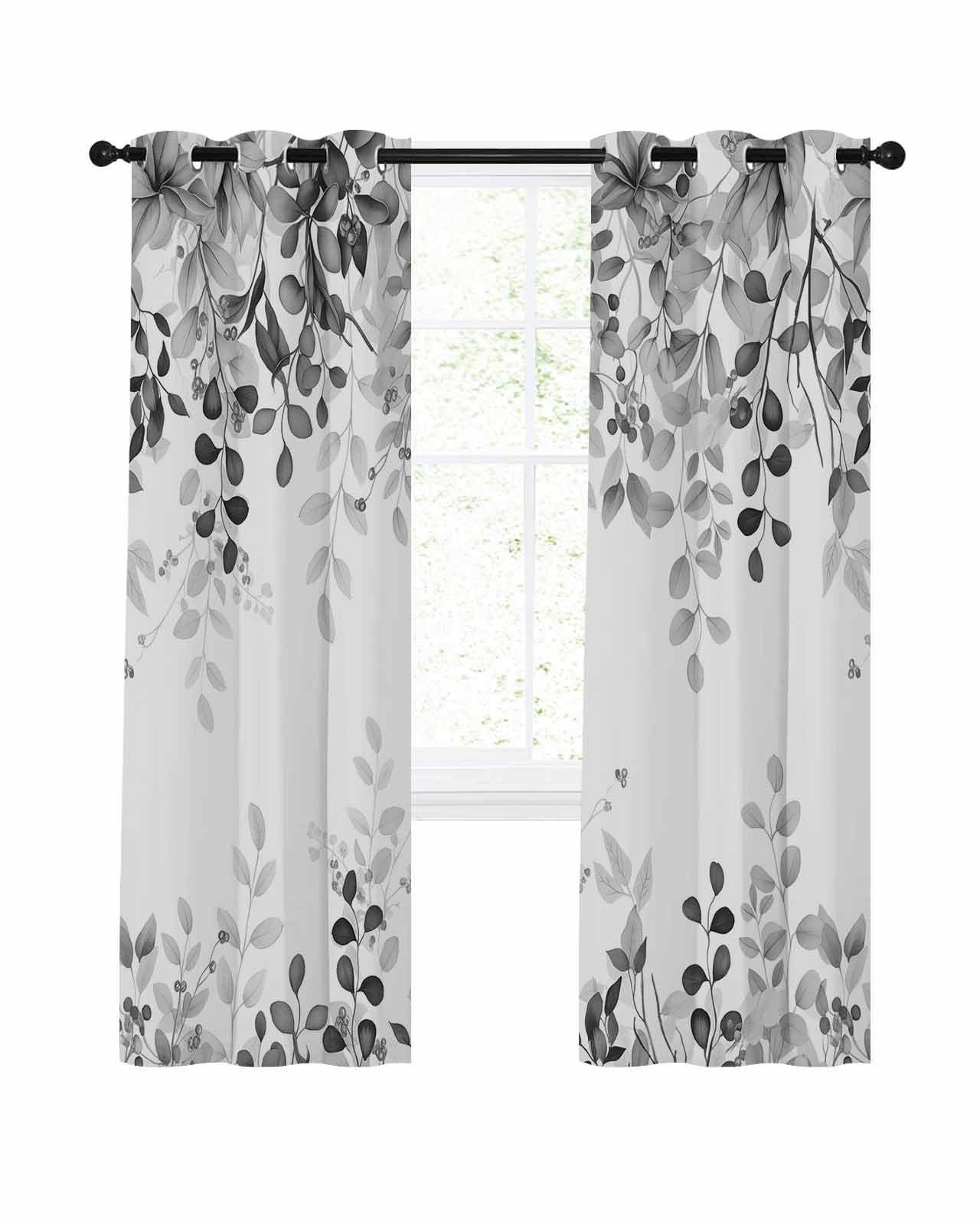 Grey Blackout Curtains, Light Blocking Print Window Curtains ...
