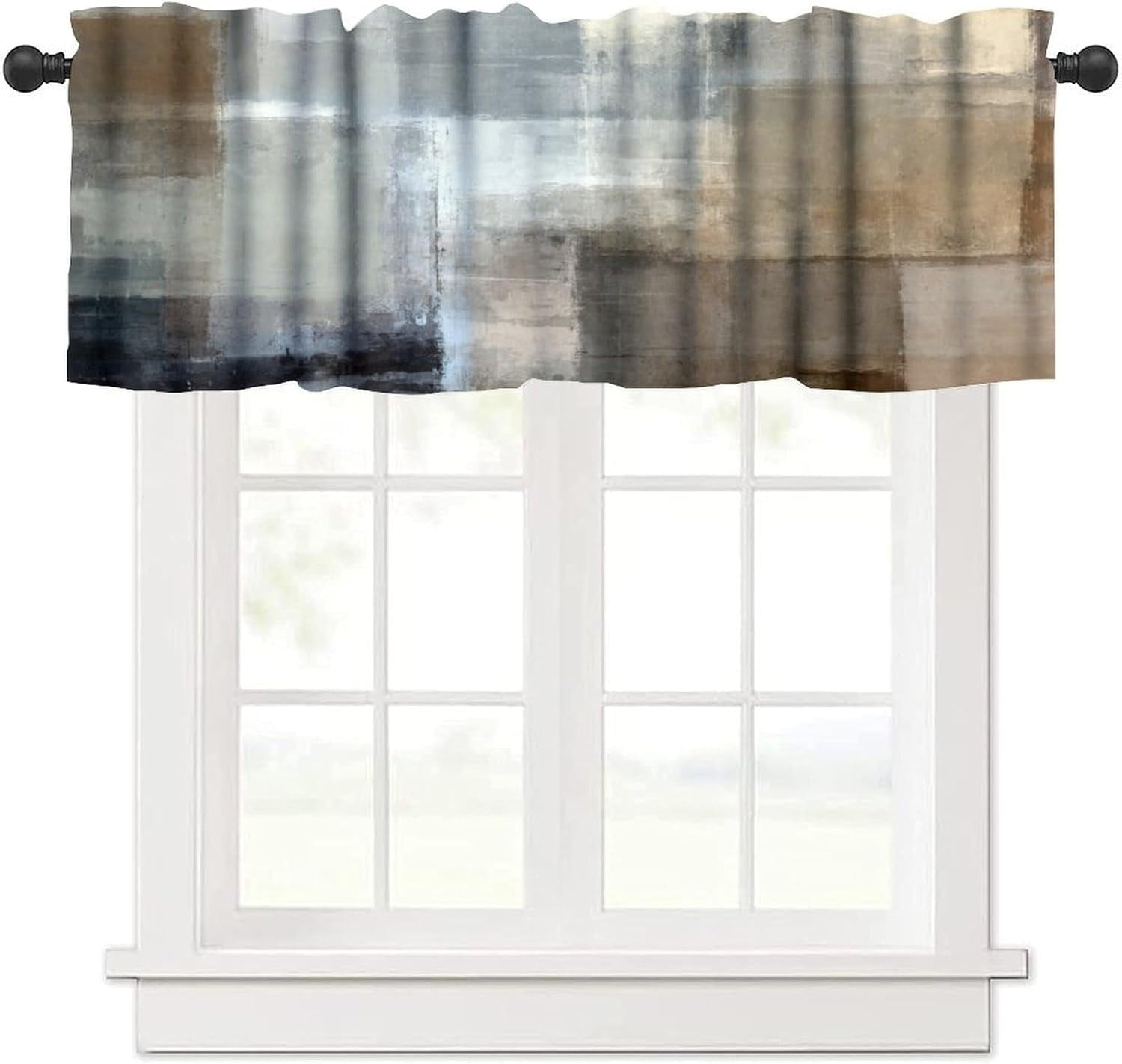 Grey Blue Beige Valances Curtain for Kitchen Cafe, Modern Abstract Art ...