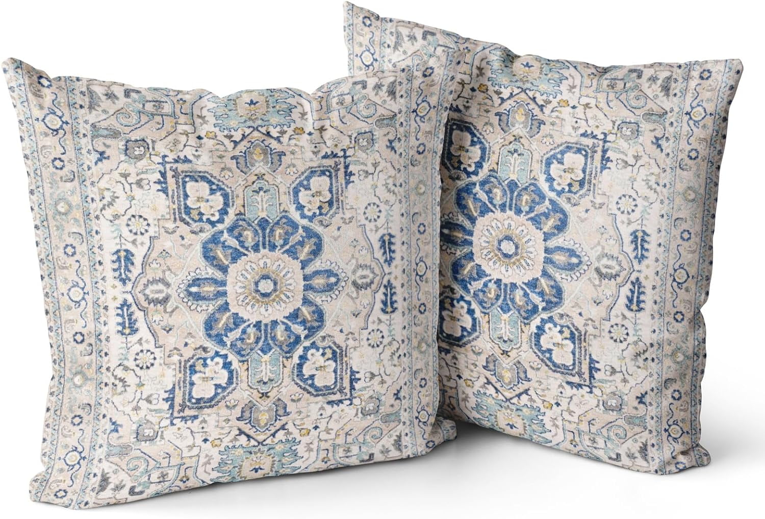 Grey Blue Boho Style Throw Pillow Cover Set of 2 Ethnic Design Pattern ...