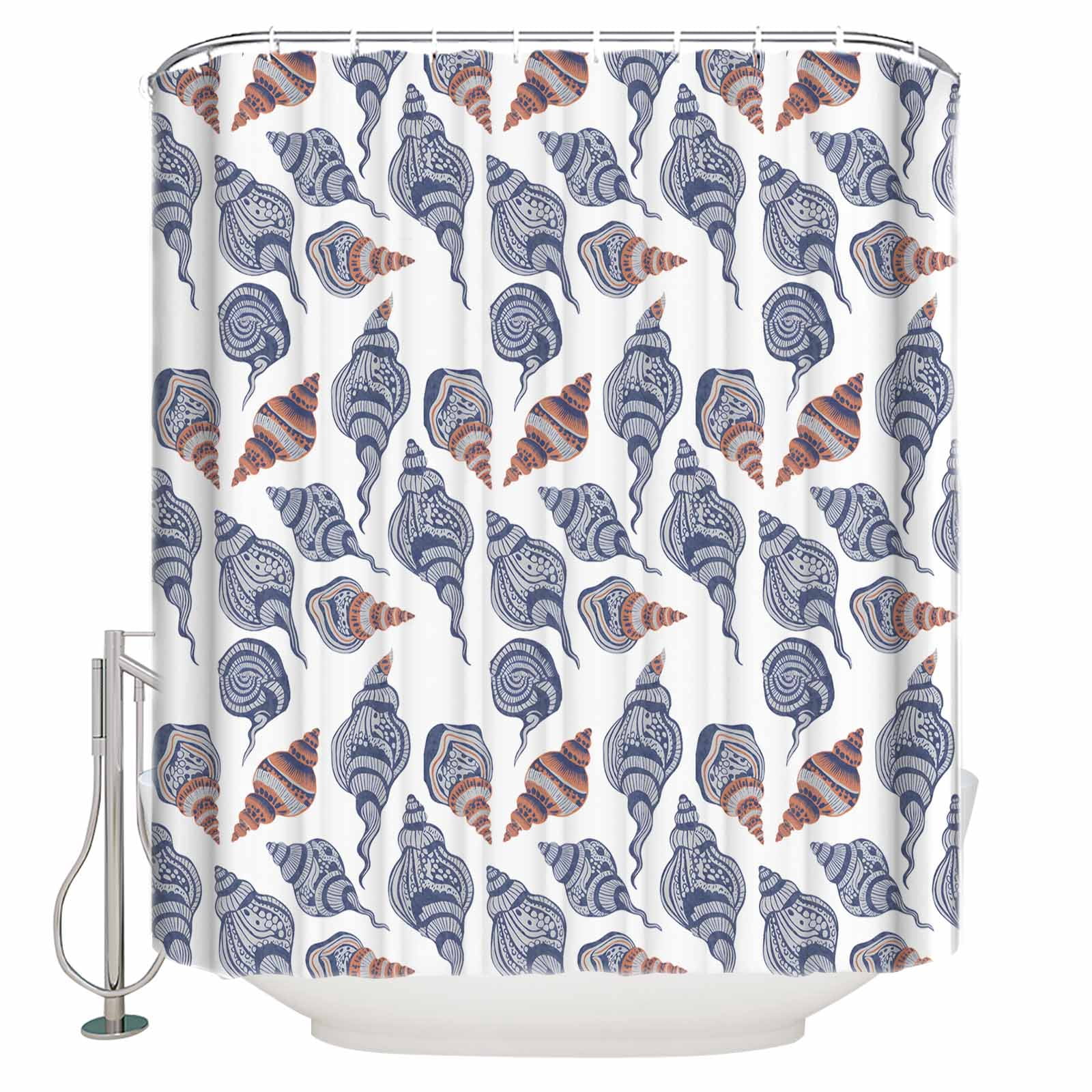 Grey Blue Coastal Bathroom Shower Curtains with 12 Hooks Polyester ...