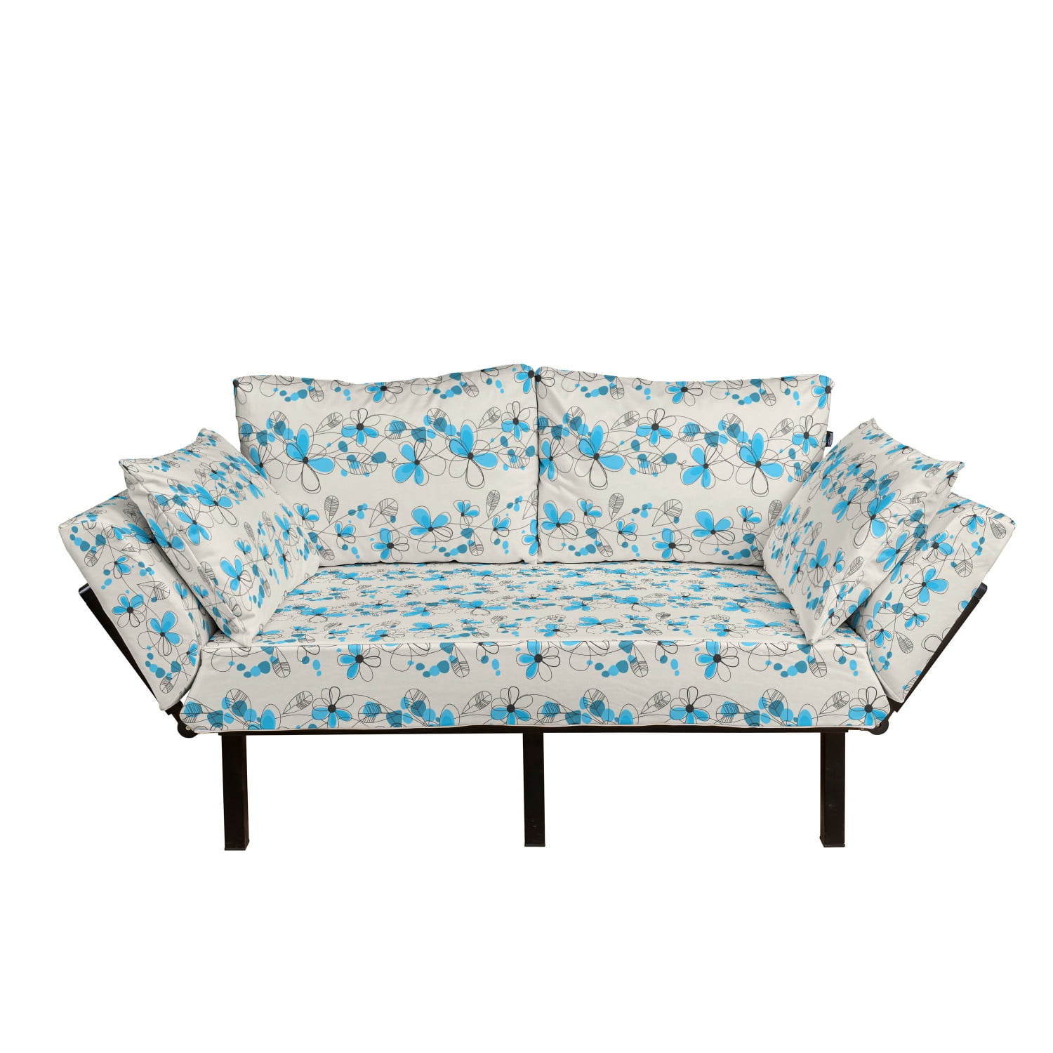 Grey and Blue Futon Couch, Drawing of a Field with Blue Daisy Petals ...